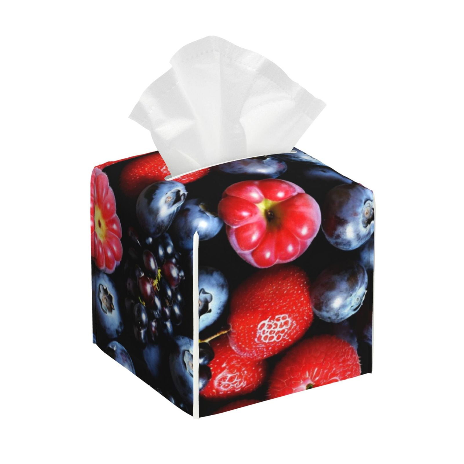 Adobk Variety Of Fruits And Berries Print Tissue Box Cover, Square PU ...