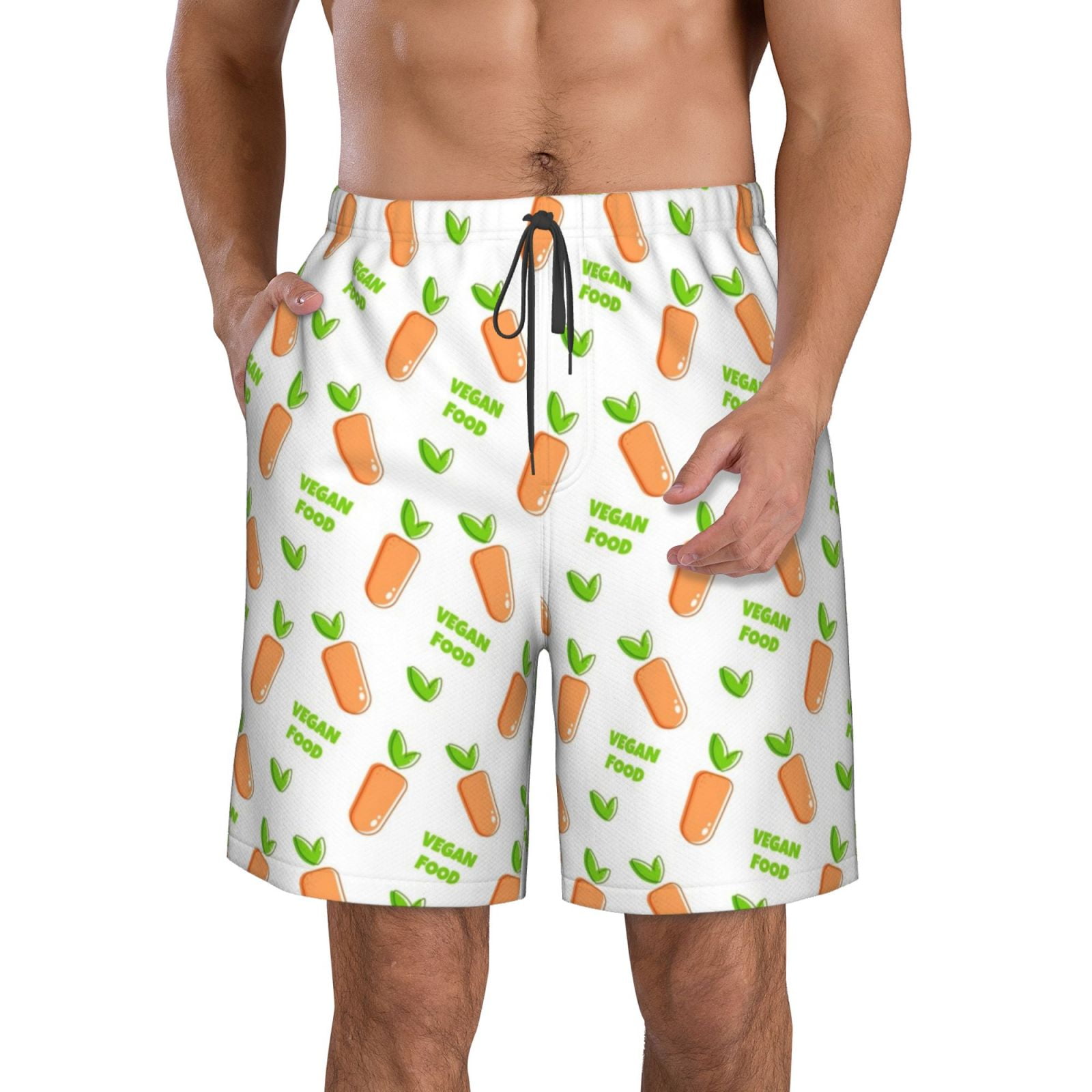 Adobk Vegan Fruit Carrot Print Men's Swim Trunks Hawaiian Bathing Suit ...