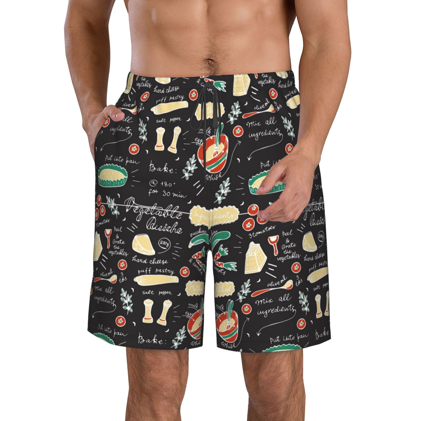 Adobk Vegetable Quiche Print Men's Swim Trunks Hawaiian Bathing Suit ...