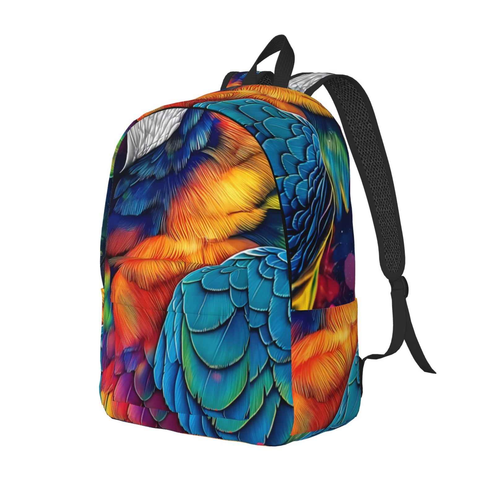 Adobk Vibrant Rainbow Parrot Fantasy Print Canvas Backpack Lightweight ...