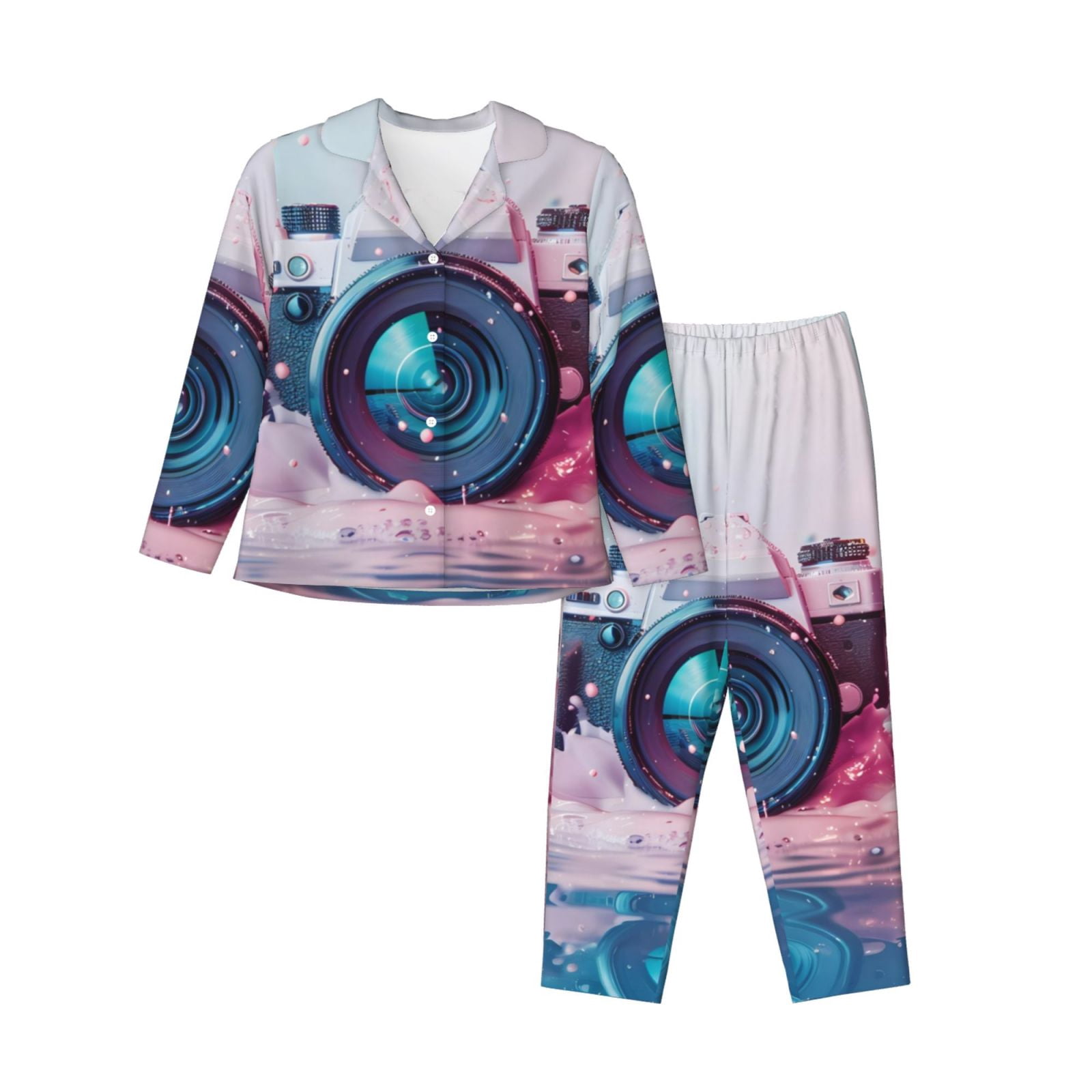 Adobk Vintage Camera Splash Art Print Pajamas Set Long Sleeve Sleepwear ...