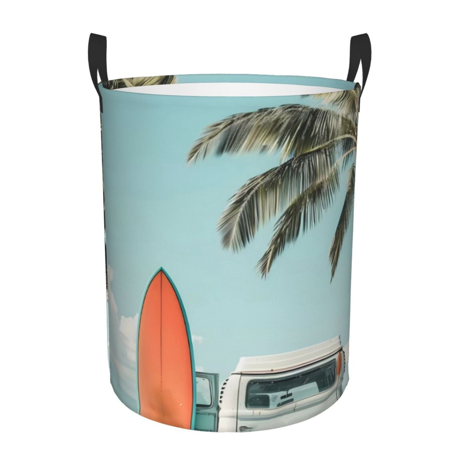 Adobk Vintage Surf Van Beach Print Laundry Basket,irty Clothes Hamper ...
