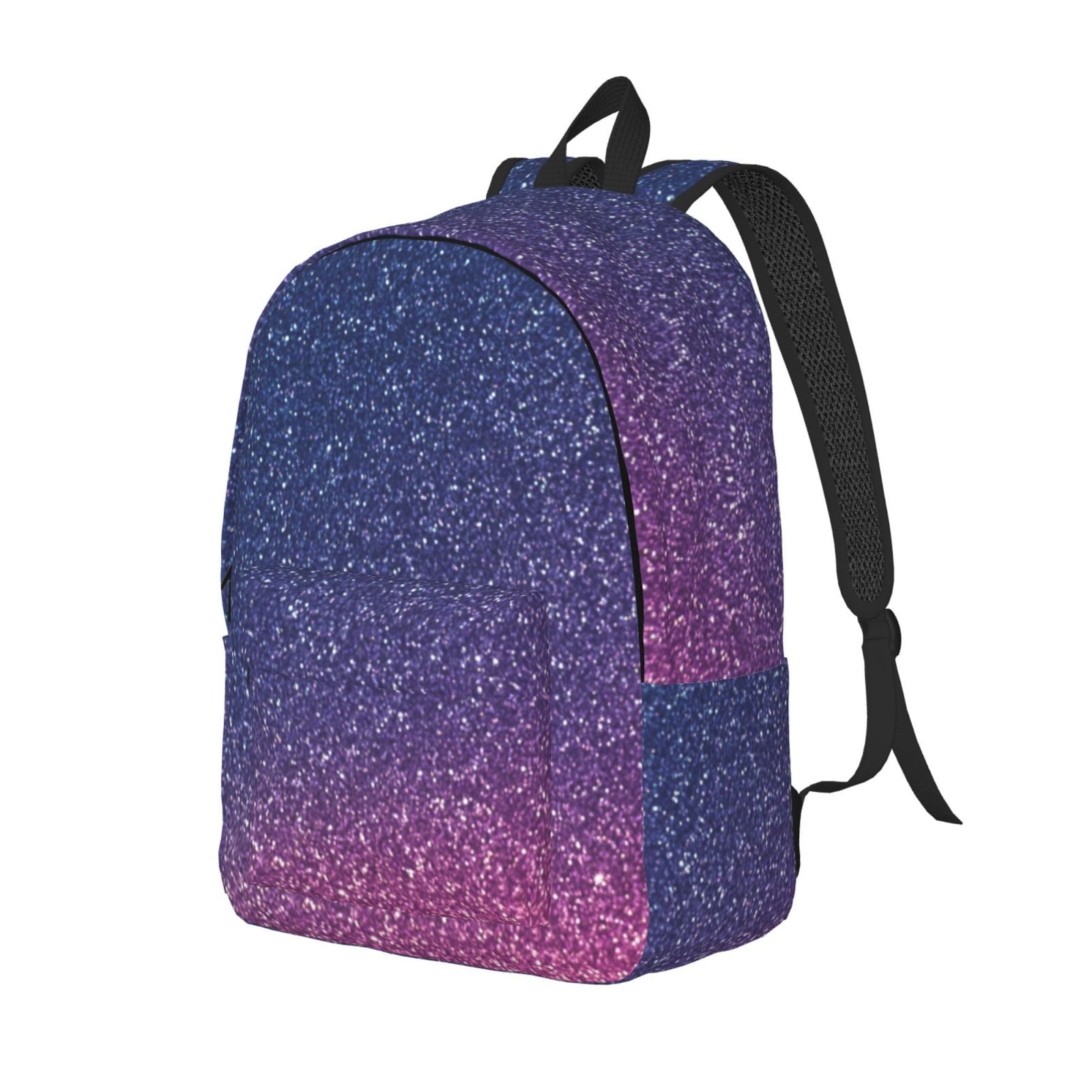 Adobk Violet Glitter Print Canvas Backpack Lightweight Travel Daypack ...