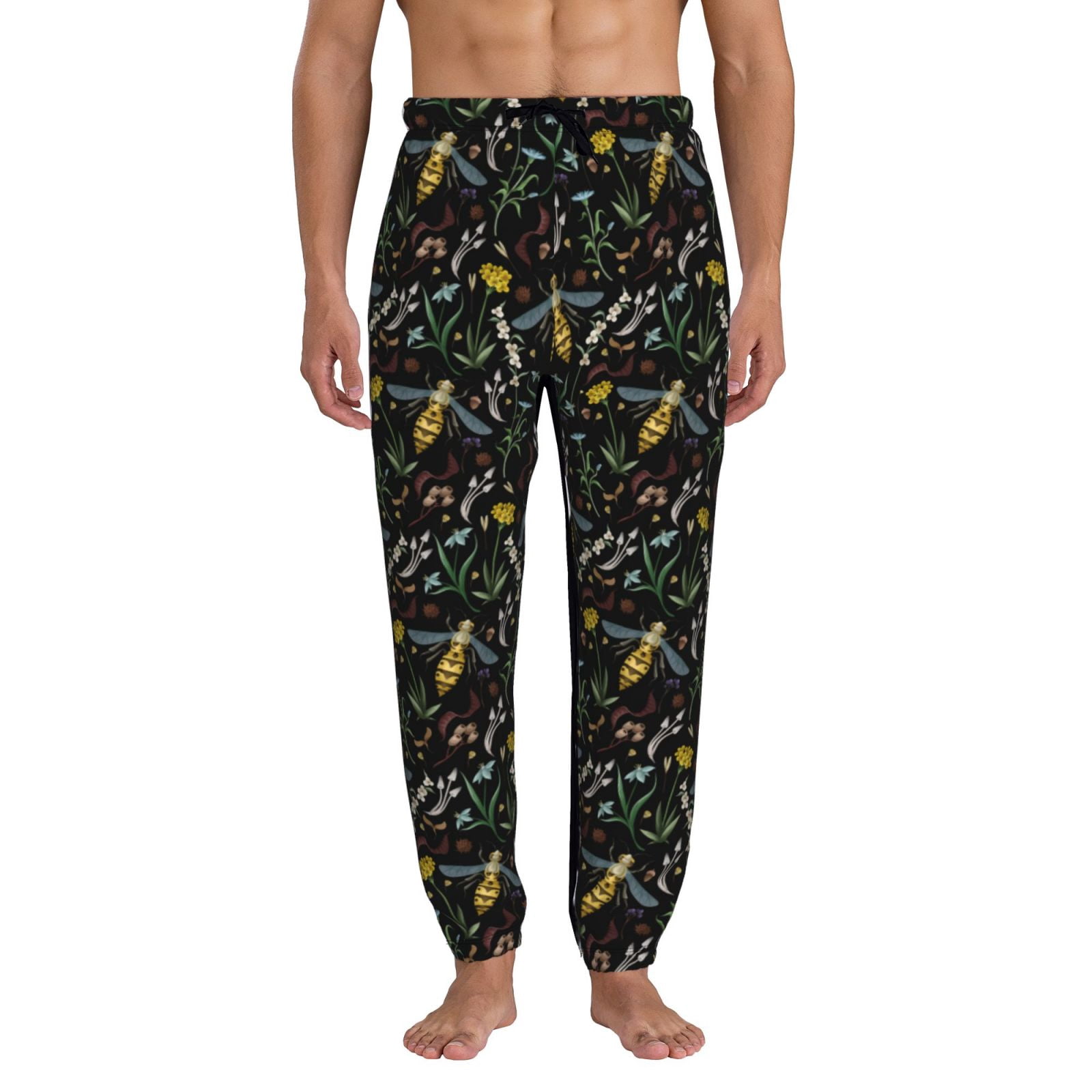 Adobk Wasp and Florals Print Men's Sweatpants Tapered Joggers for Men ...