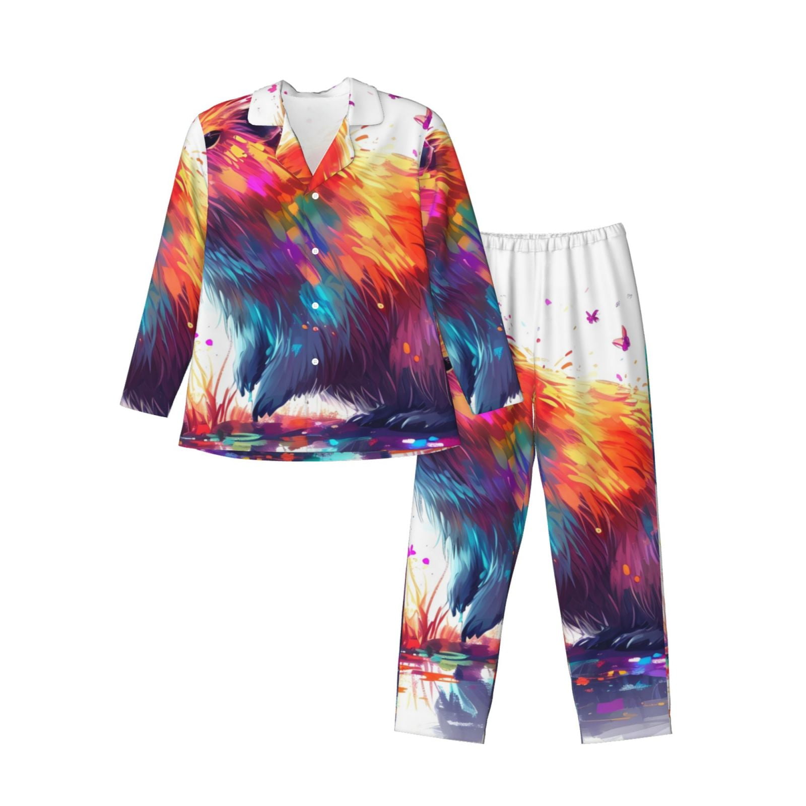 Adobk Watercolor Butterfly Guinea Pig Print Mens Pajamas Set Long ...