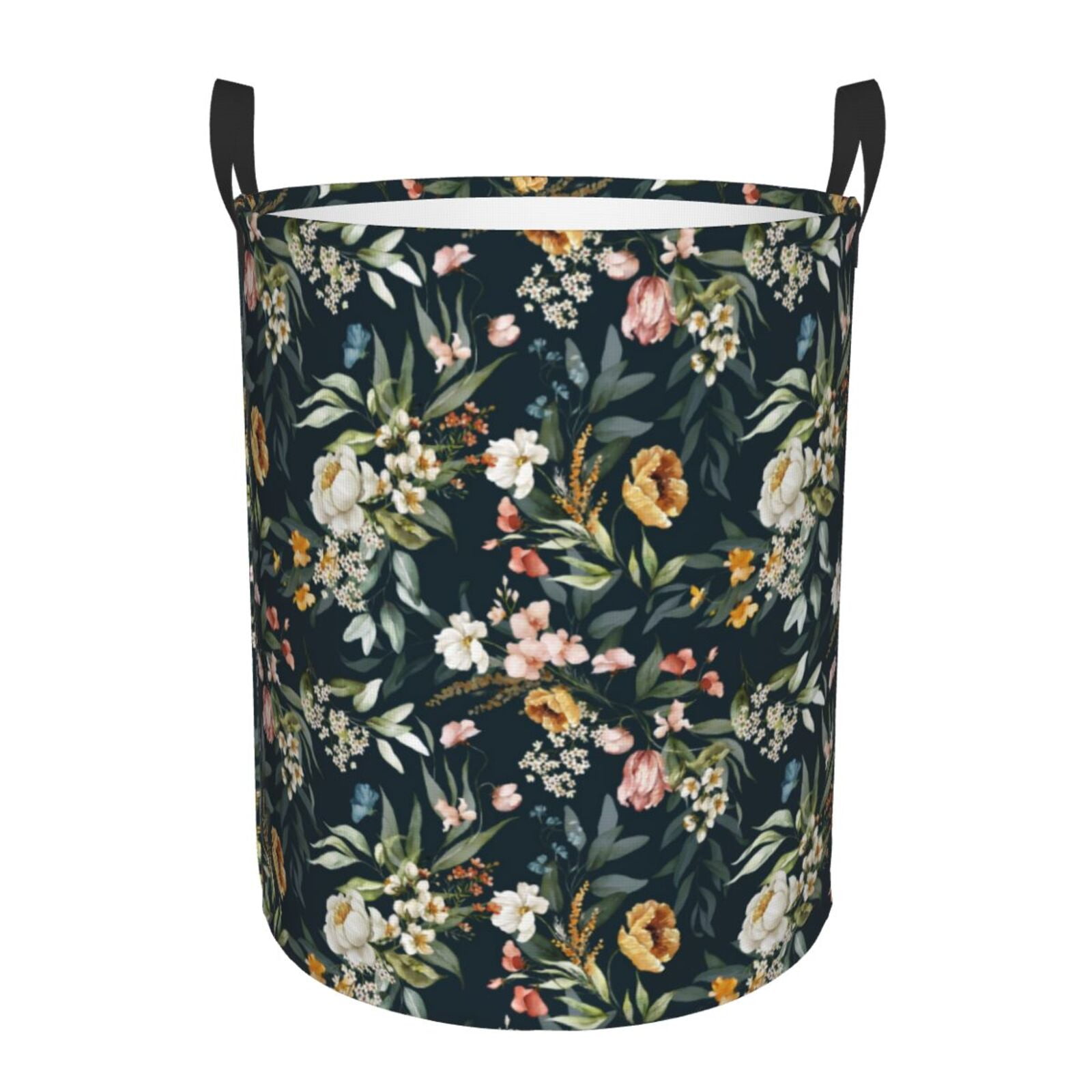 Adobk Watercolor Floral Print Laundry Basket,irty Clothes Hamper with ...