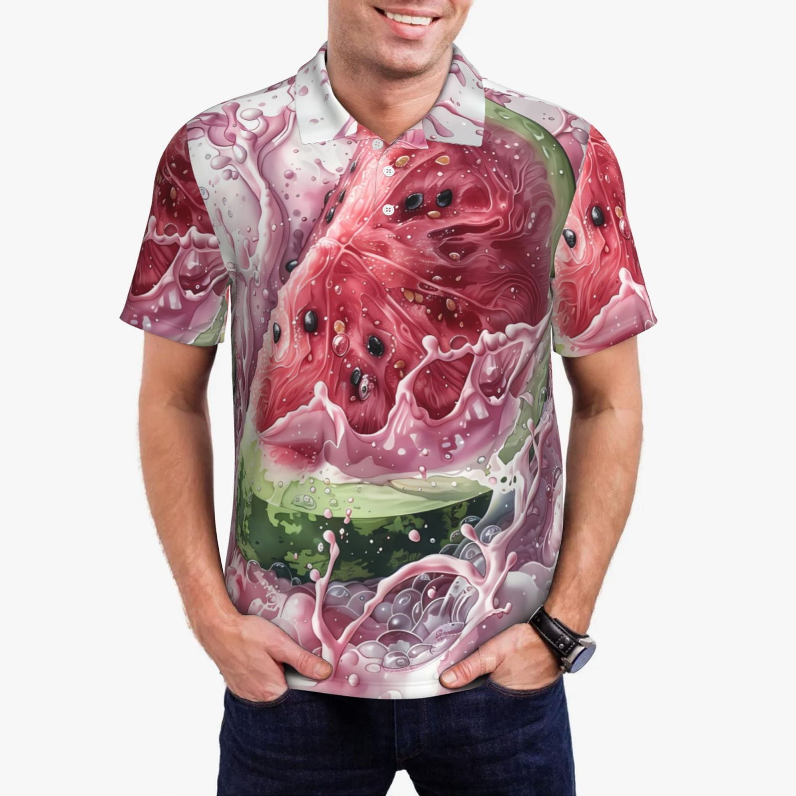 Adobk Watermelon Splash Realism Art Print Men’s Classic Polo Shirt ...