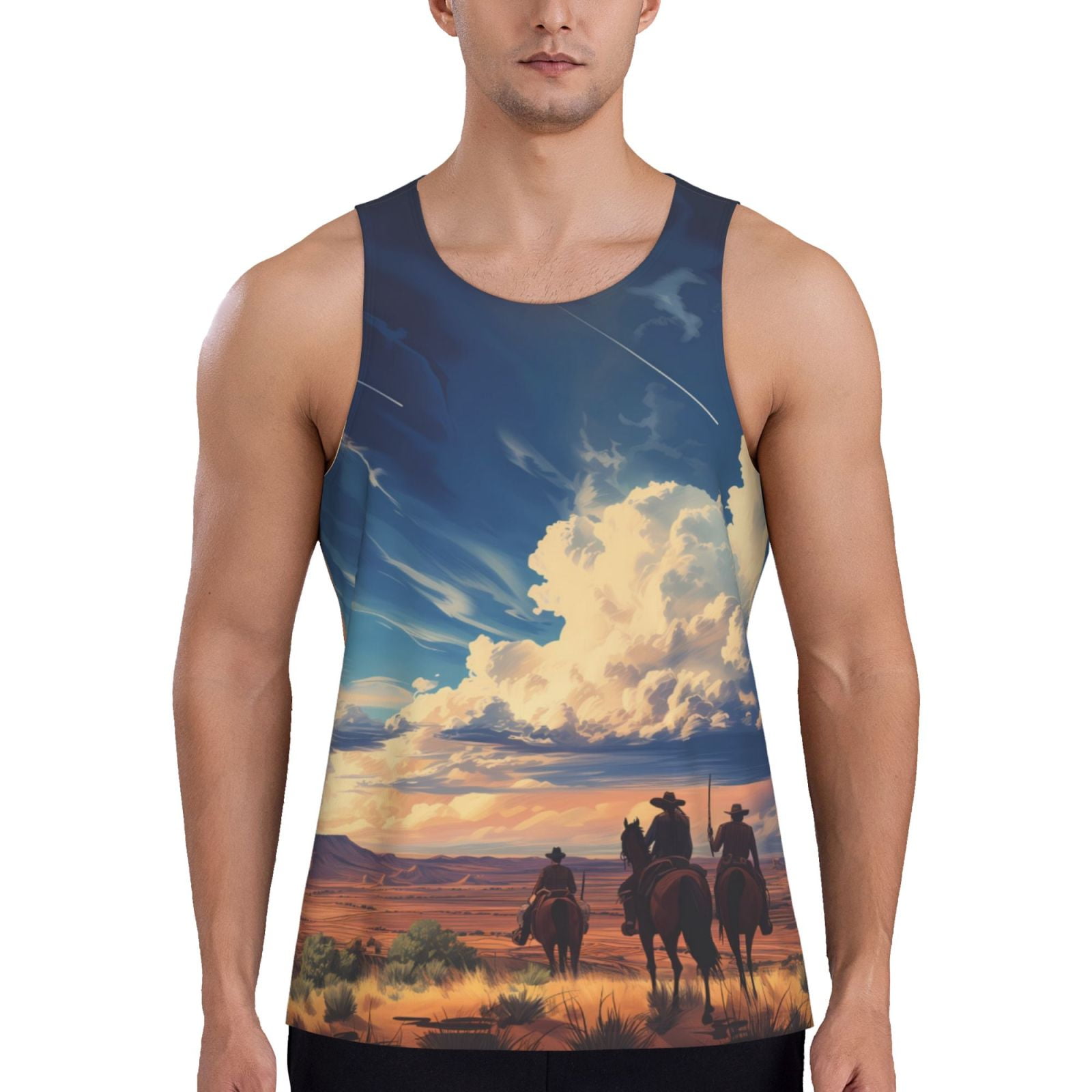 Adobk Western Desert Cloud Cowboy Print Men's Workout Tank Tops ...