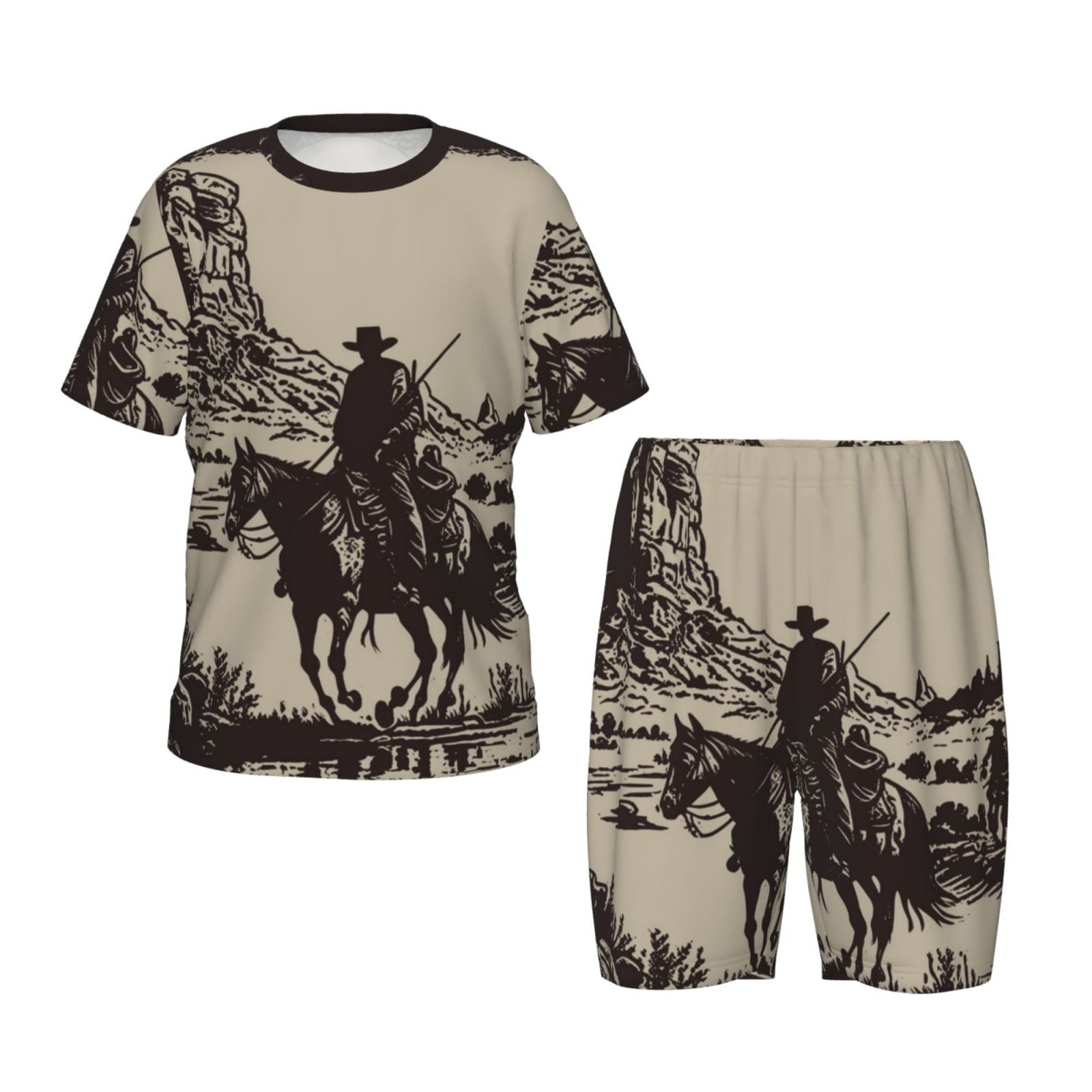 Adobk Western Desert Cowboy Print Pajamas Toddler 2 Piece Short Sleeve ...