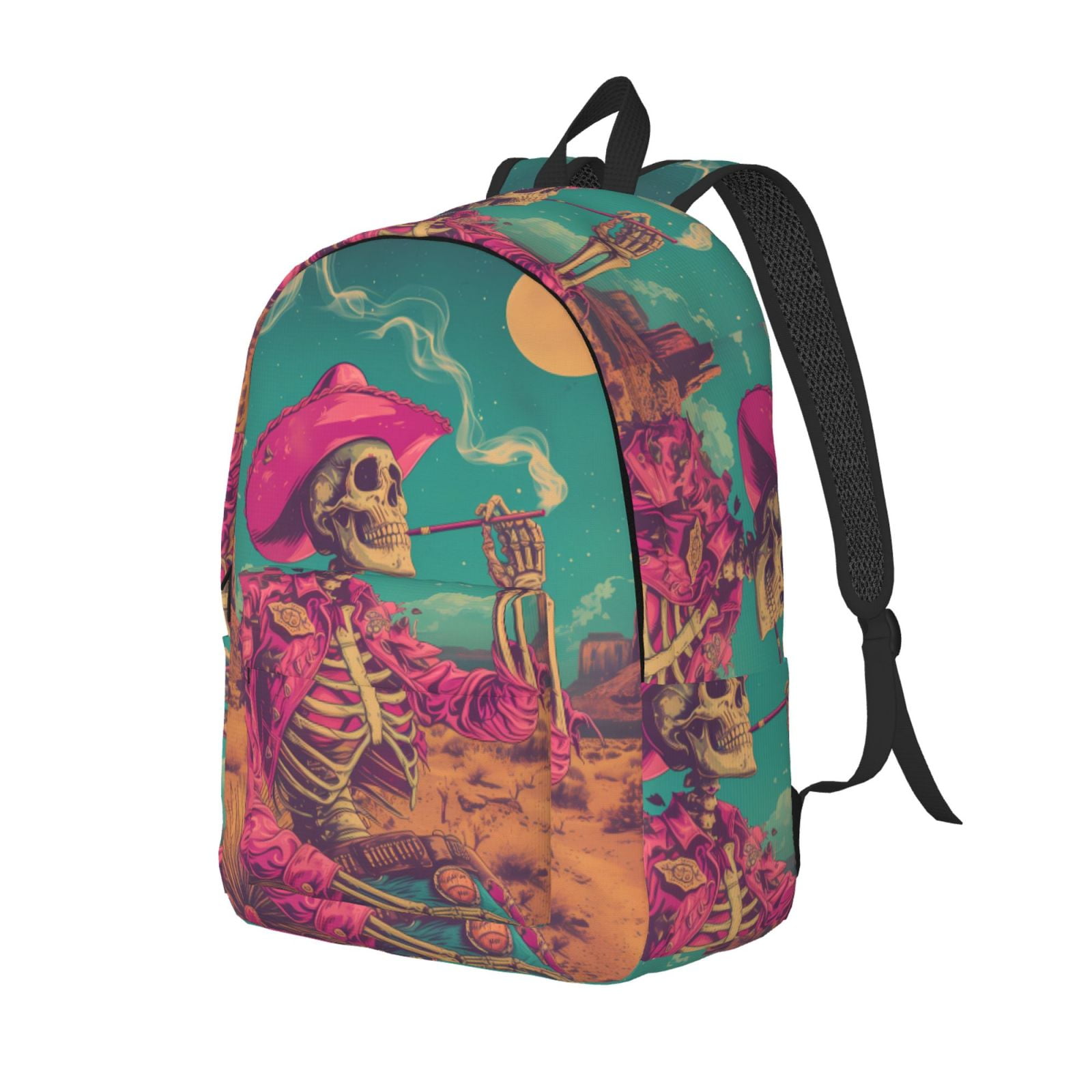 Adobk Western Desert Skull Cowboy (2) Print Canvas Backpack Lightweight ...