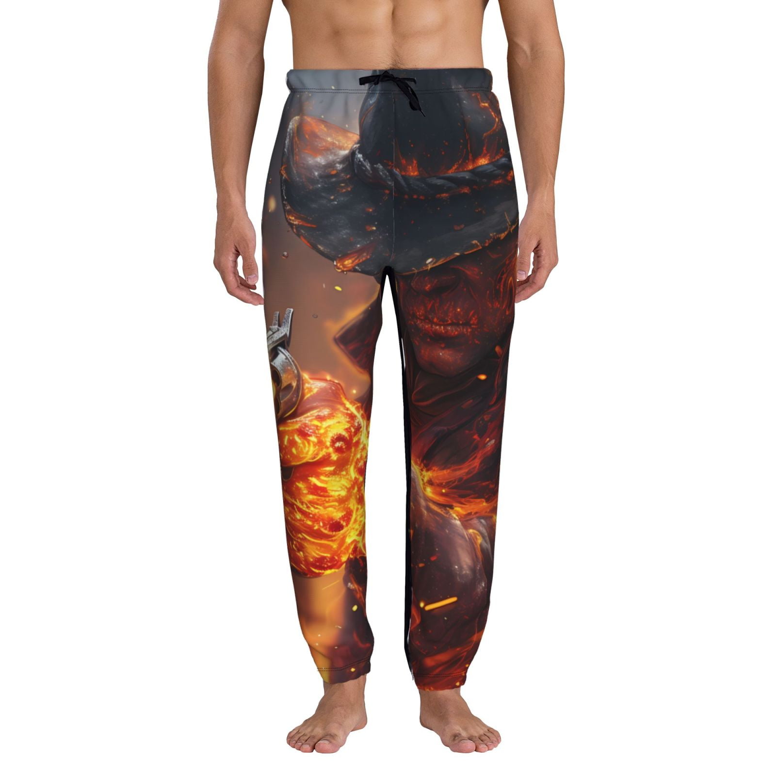 Adobk Western Fire Cowboy Print Men's Sweatpants Tapered Joggers for ...