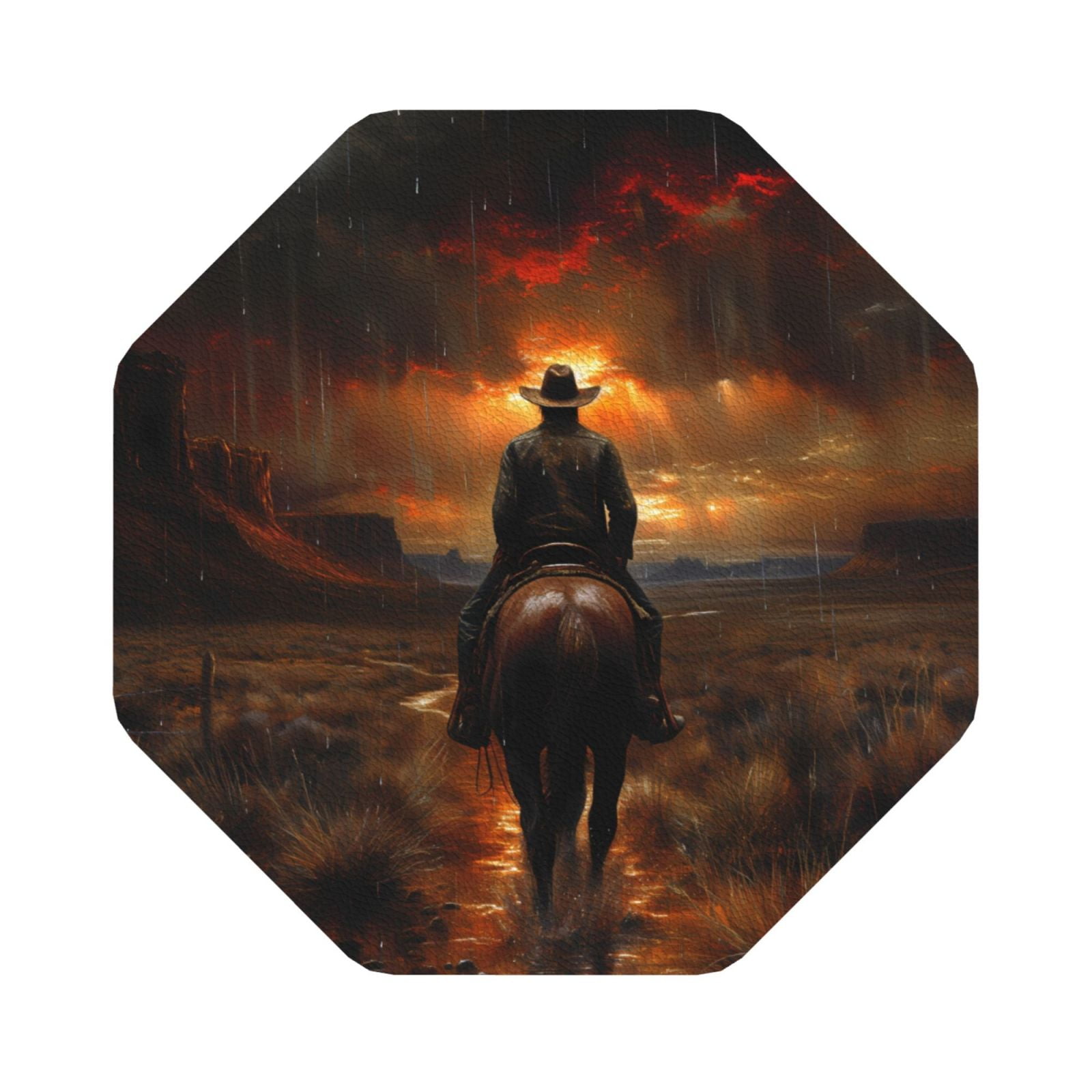 Adobk Western Rainy Desert Cowboy Print Leather Coasters for Drinks(6 ...