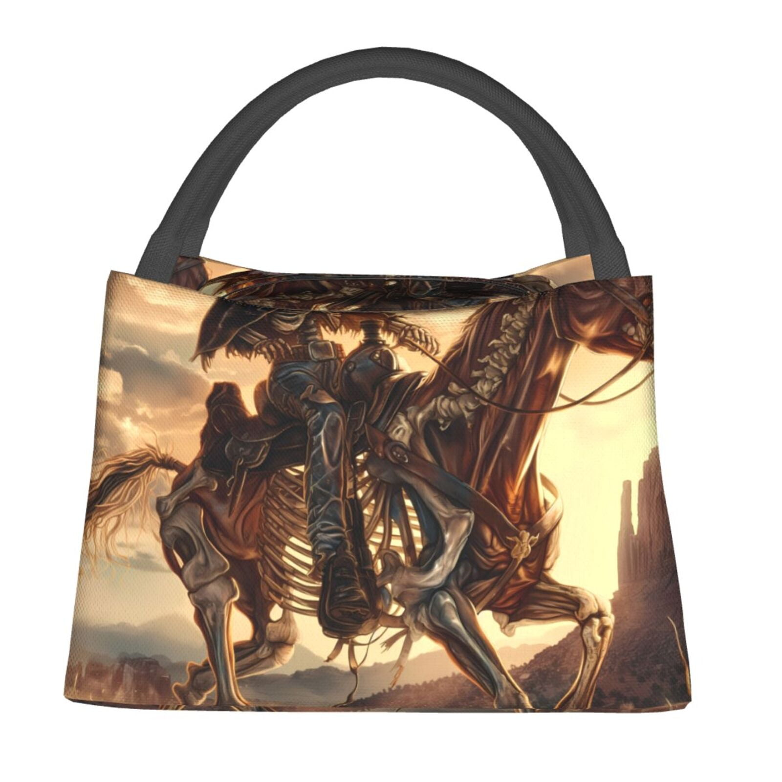 Adobk Western Skeleton Cowboy Horse Print Portable Insulated Lunch ...