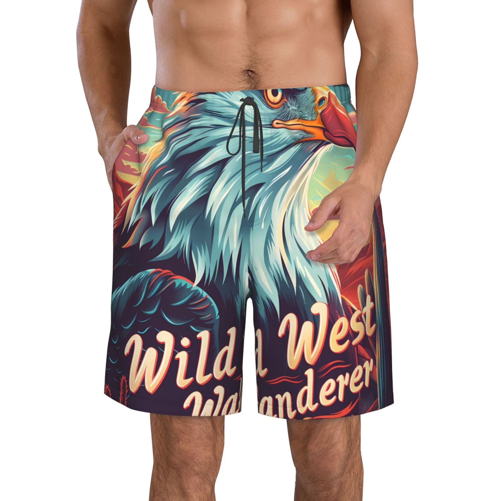 Adobk Western Style Bald Eagle Print Men's Swim Trunks Hawaiian Bathing ...