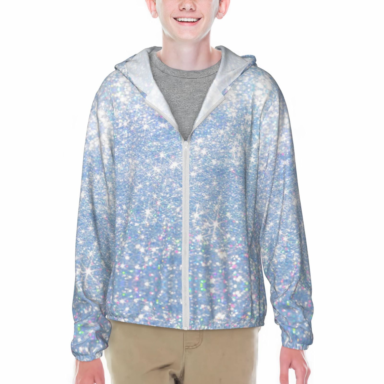 Adobk White Bule Glitter Print Rash Guard Long Sleeve UPF 50+ UV ...