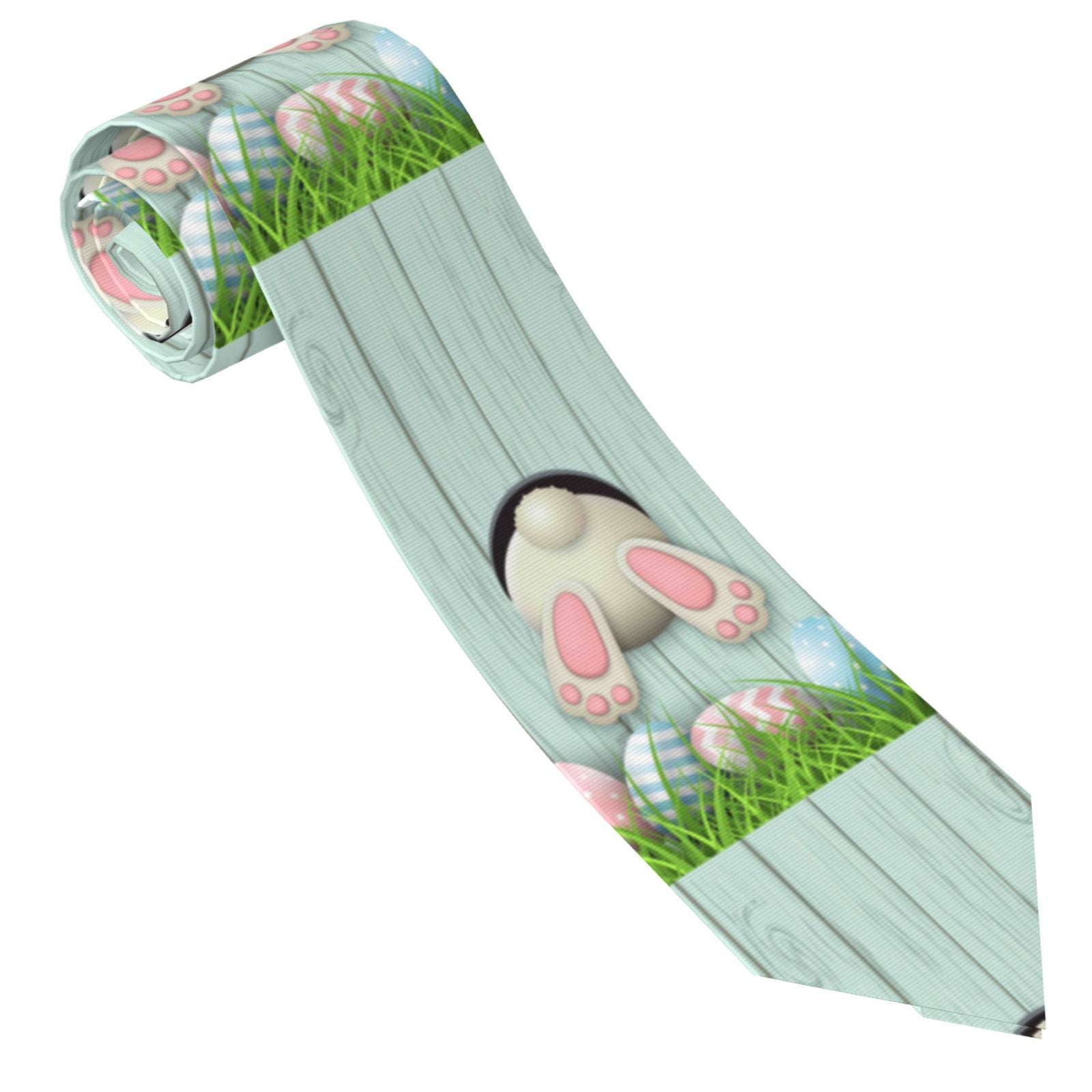 Adobk White Bunny Bottom And Easter Eggs Print Tie For Men Necktie Neck ...