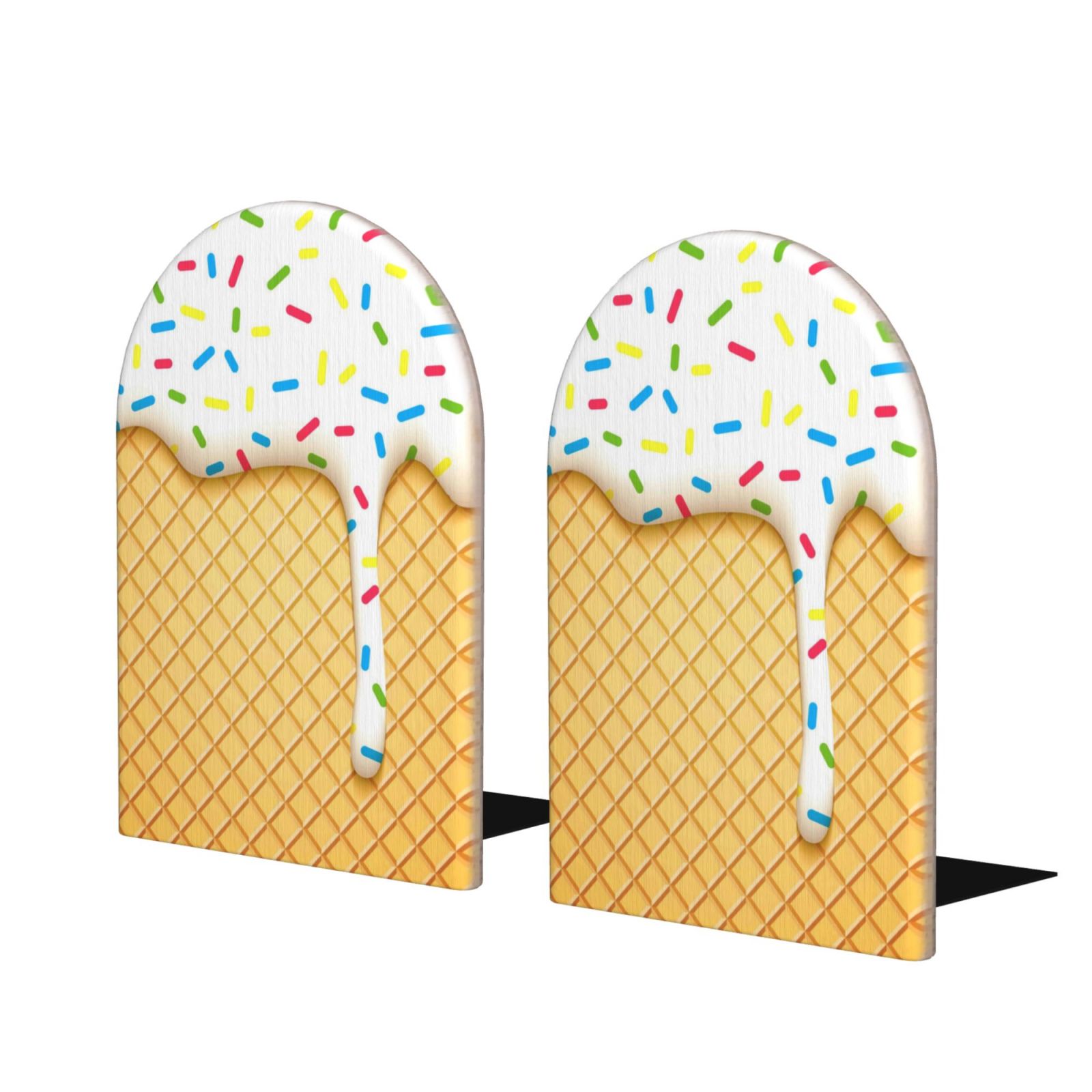 Adobk White Ice Cream Print Wooden Bookends with Metal Base,on-Skid ...