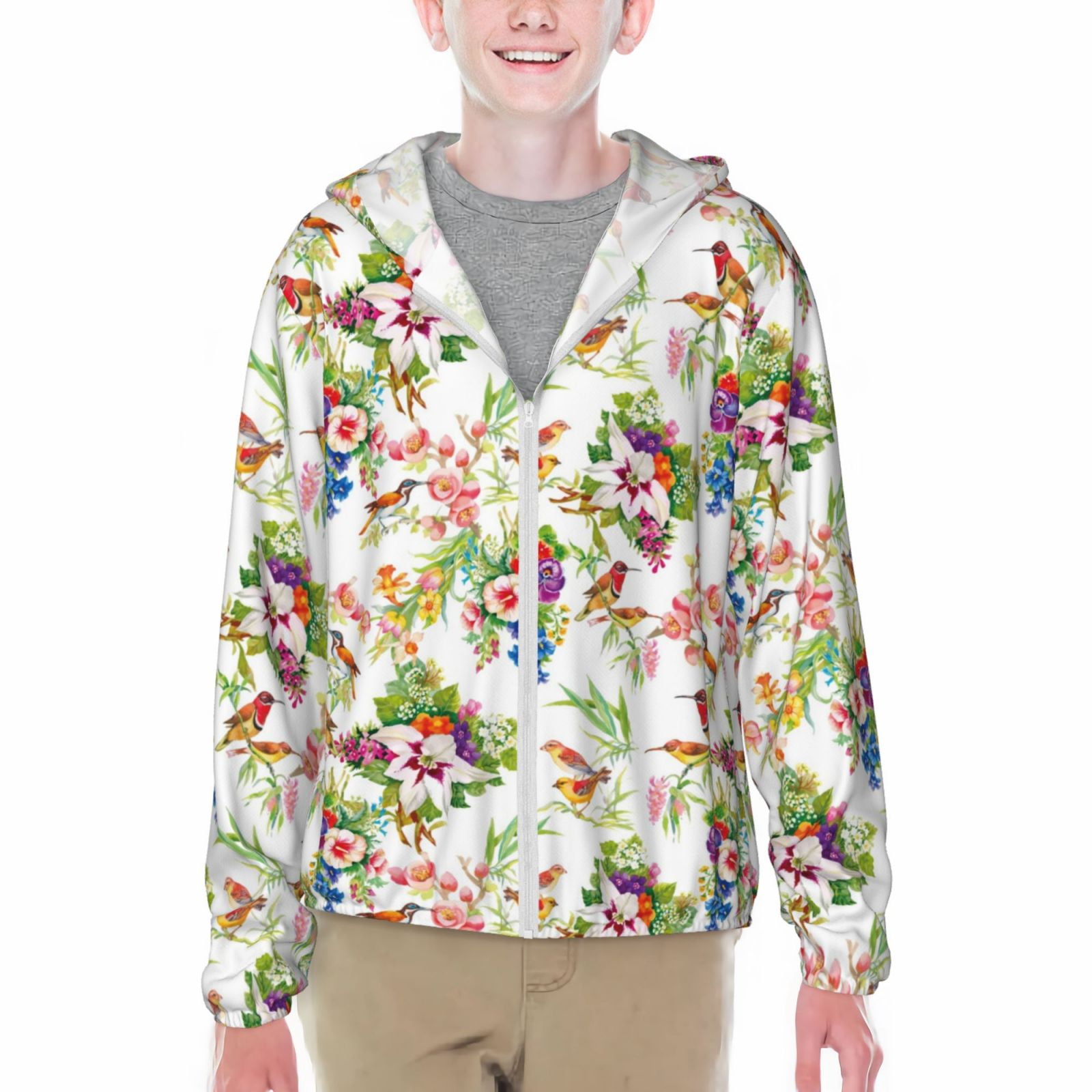 Adobk Wild Exotic Birds And Flowers Print Rash Guard Long Sleeve UPF 50 ...