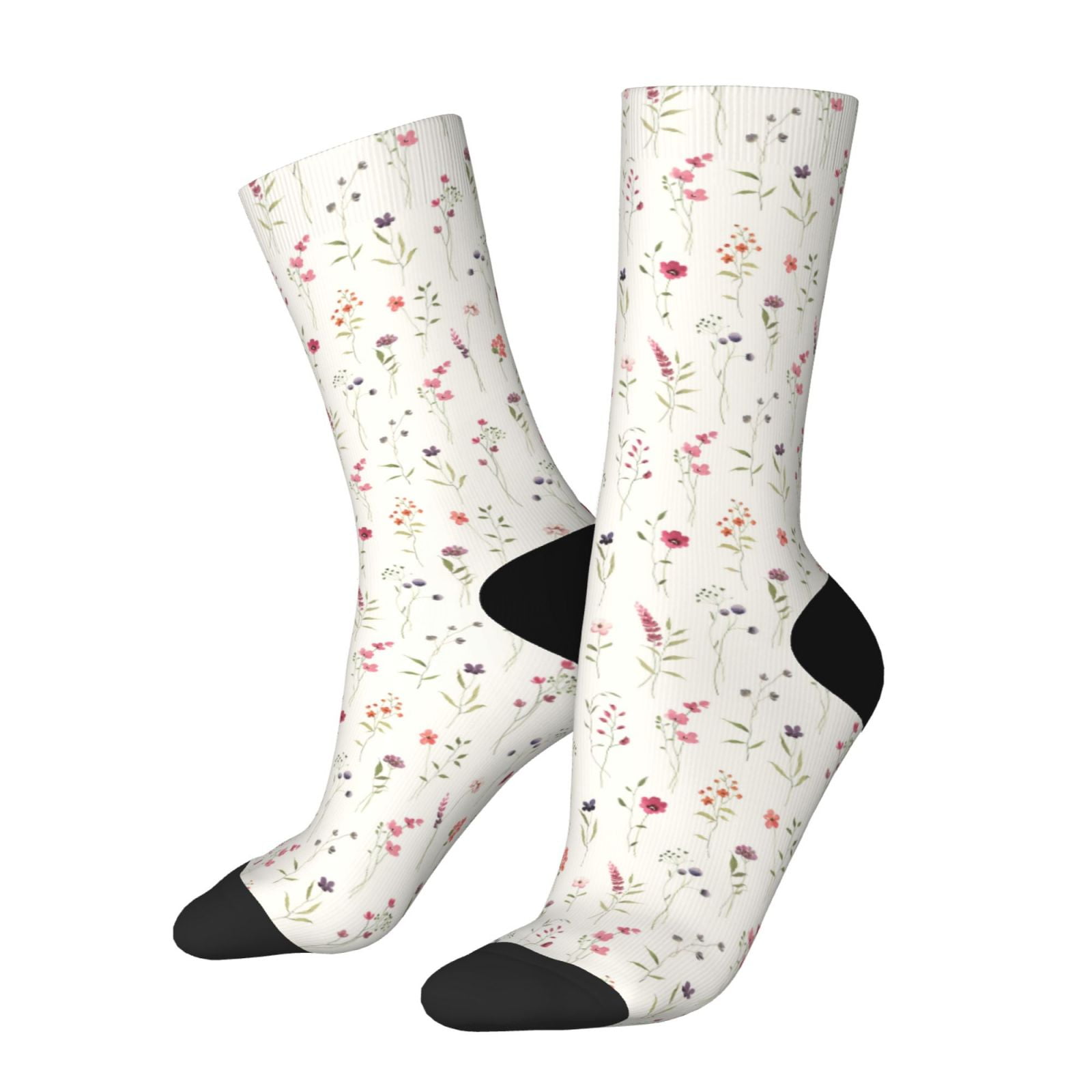 Adobk Wildflower Watercolor Print Adult Socks Crew Socks Athletic Tube ...
