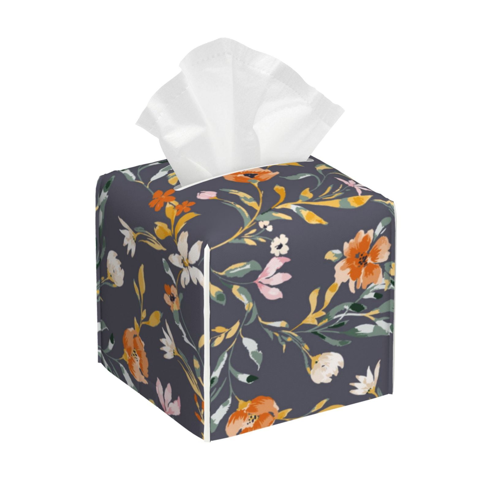 Adobk Wildflowers Print Tissue Box Cover, Square PU Leather Tissue ...
