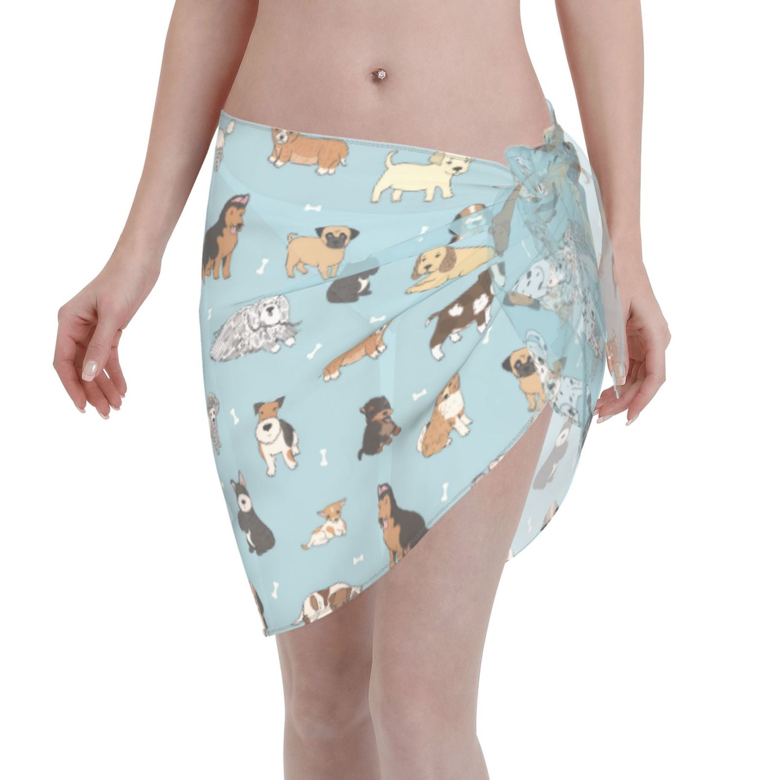 Adobk Women Beach Sarong Bathing Suit Dog Pets Print Wrap Skirt Sheer ...