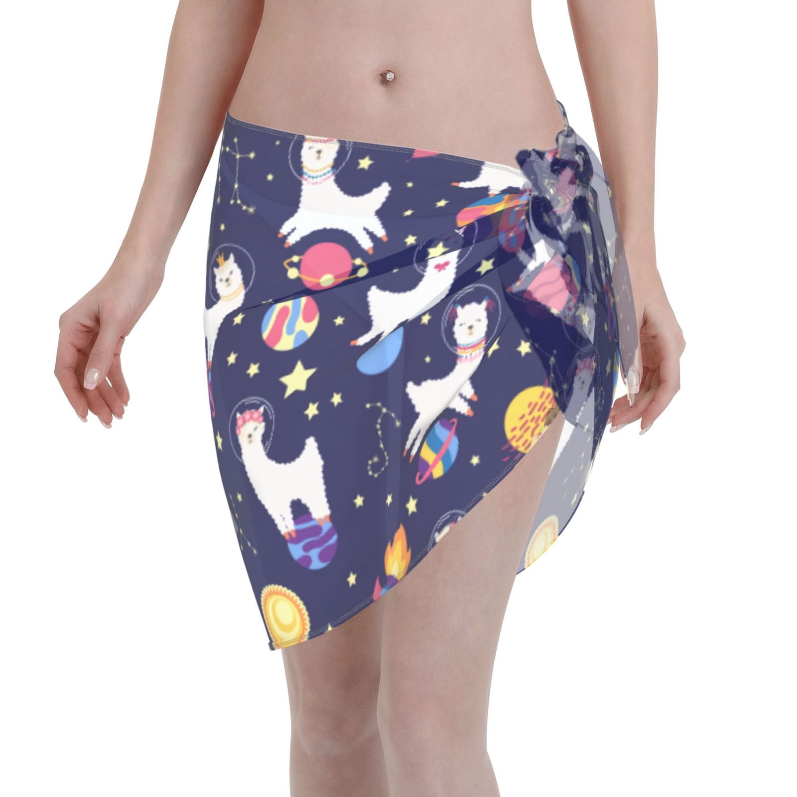 Adobk Women Beach Sarong Bathing Suit Lama In Space Print Wrap Skirt ...