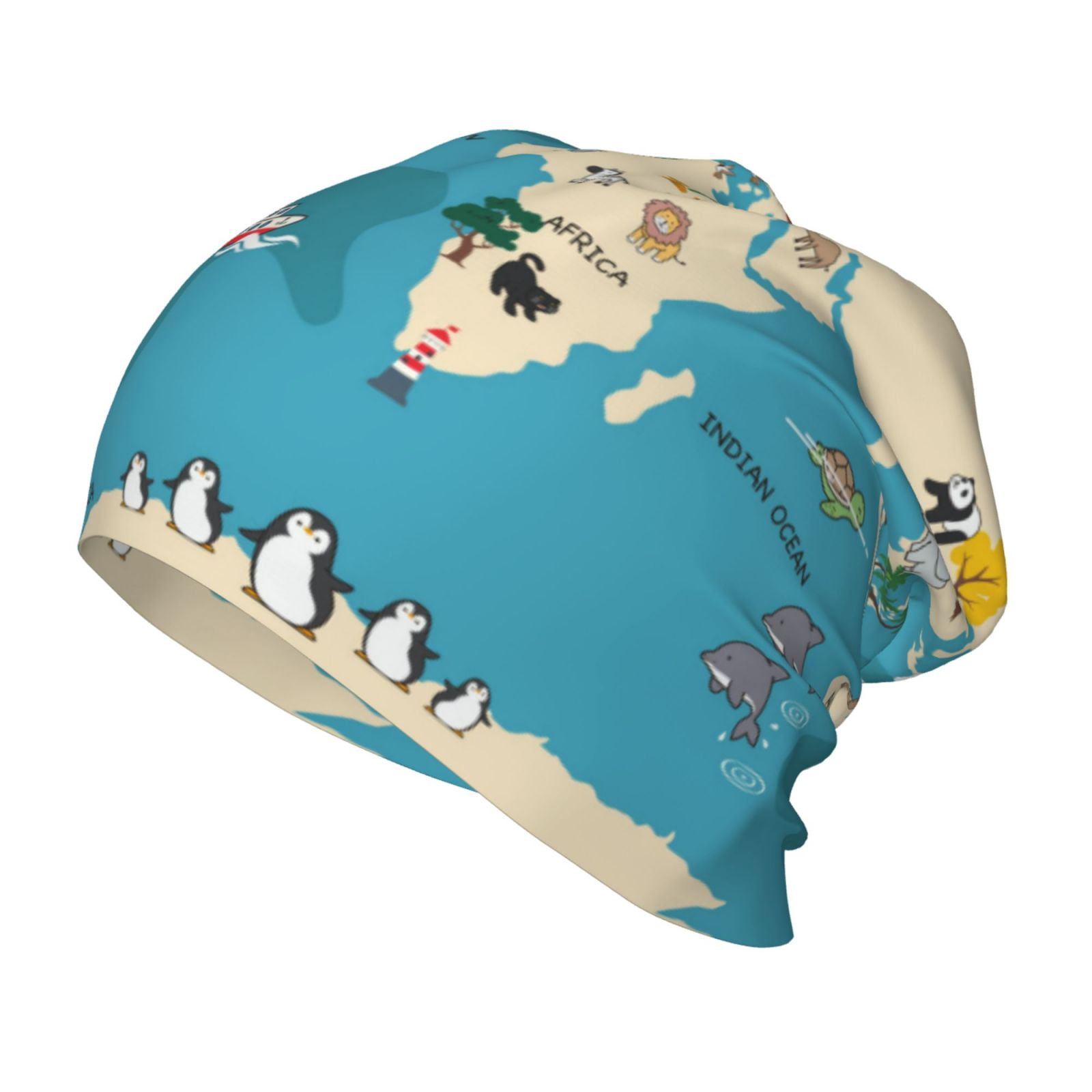 Adobk World Map With Animal Print Kid's Beanie Hat Toddlers Winter ...