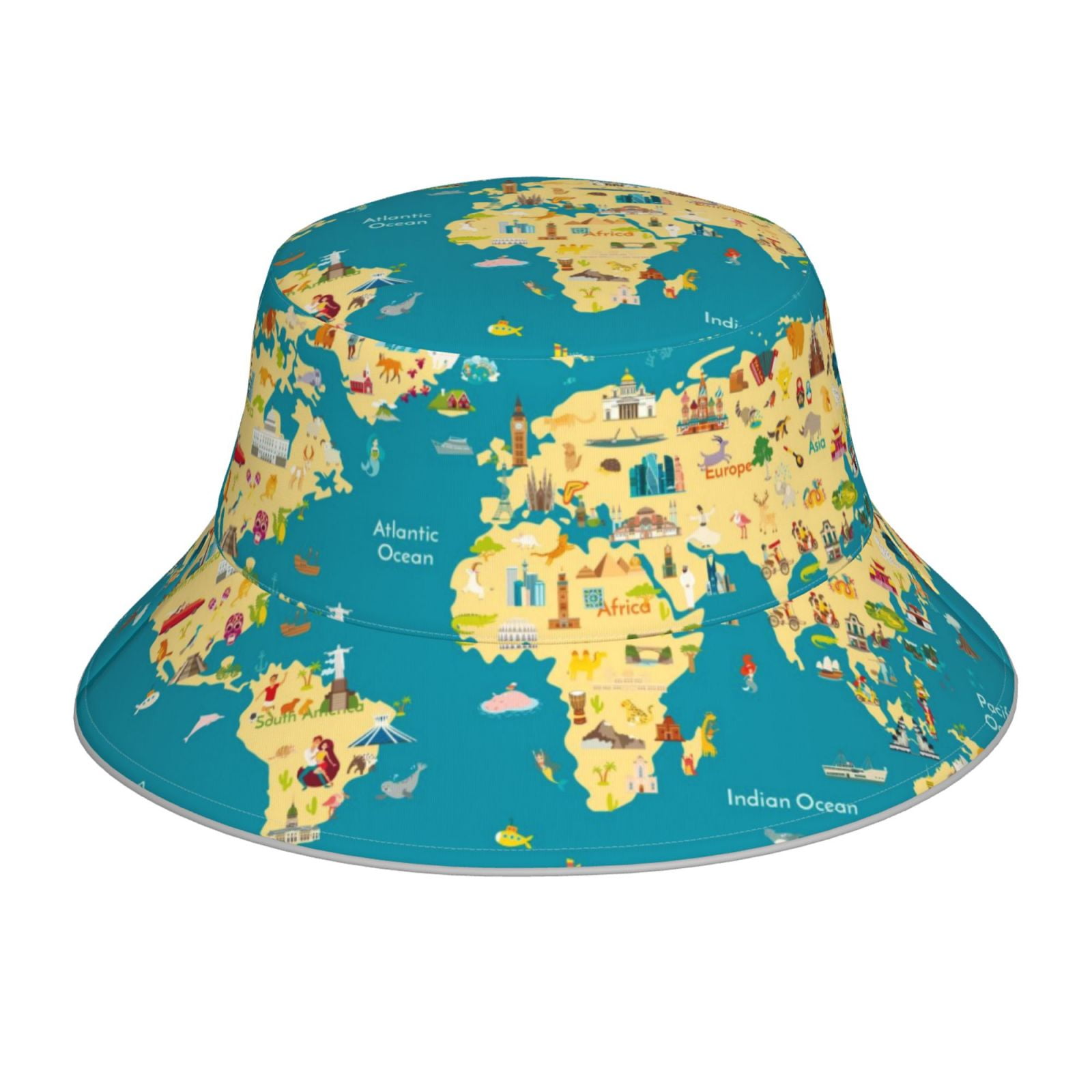 Adobk World Map With Landmarks Reflective Fisherman'S Hat Caps Women ...