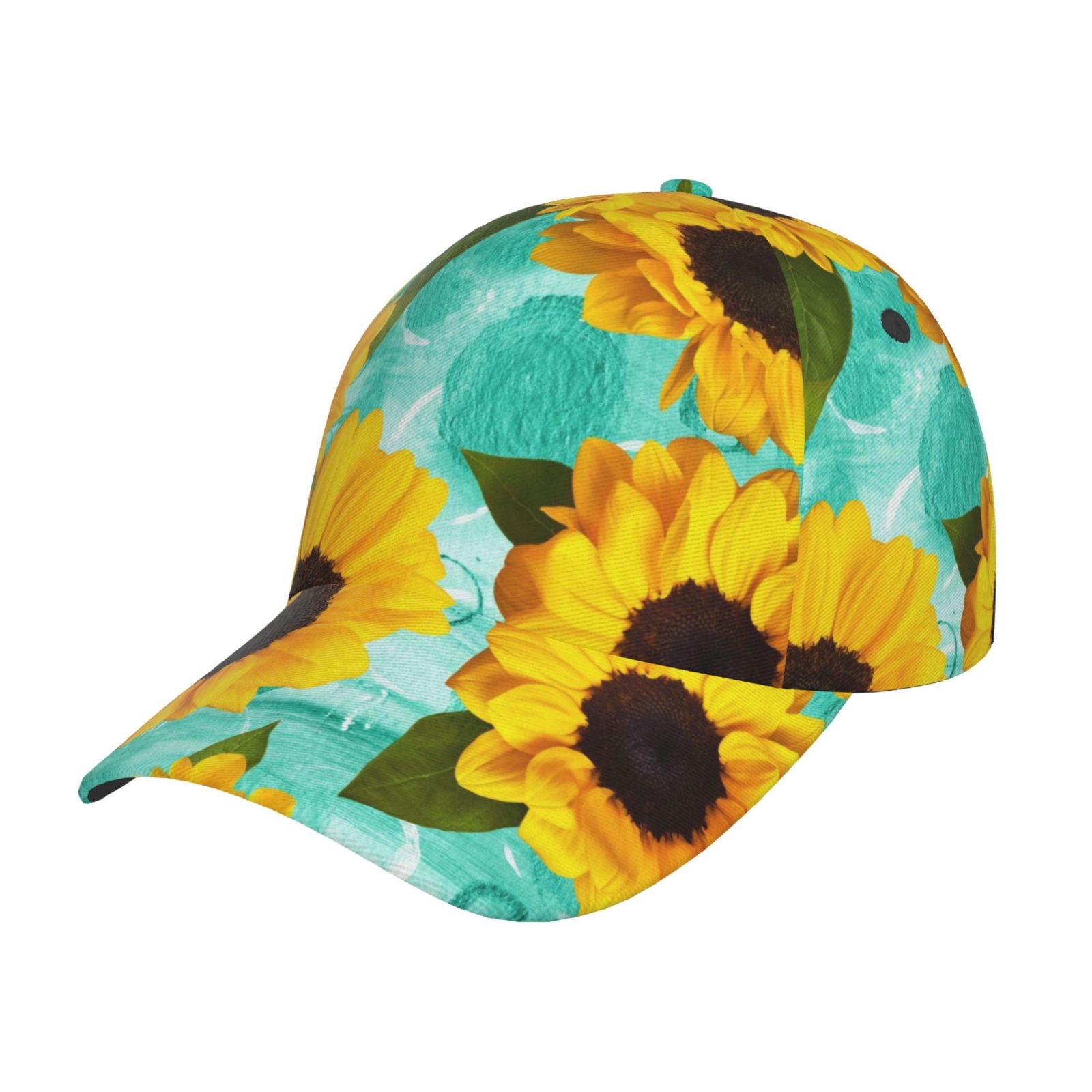 Adobk Yellow Sunflowers With Green Leaves Baseball Cap Golf Dad Hat ...