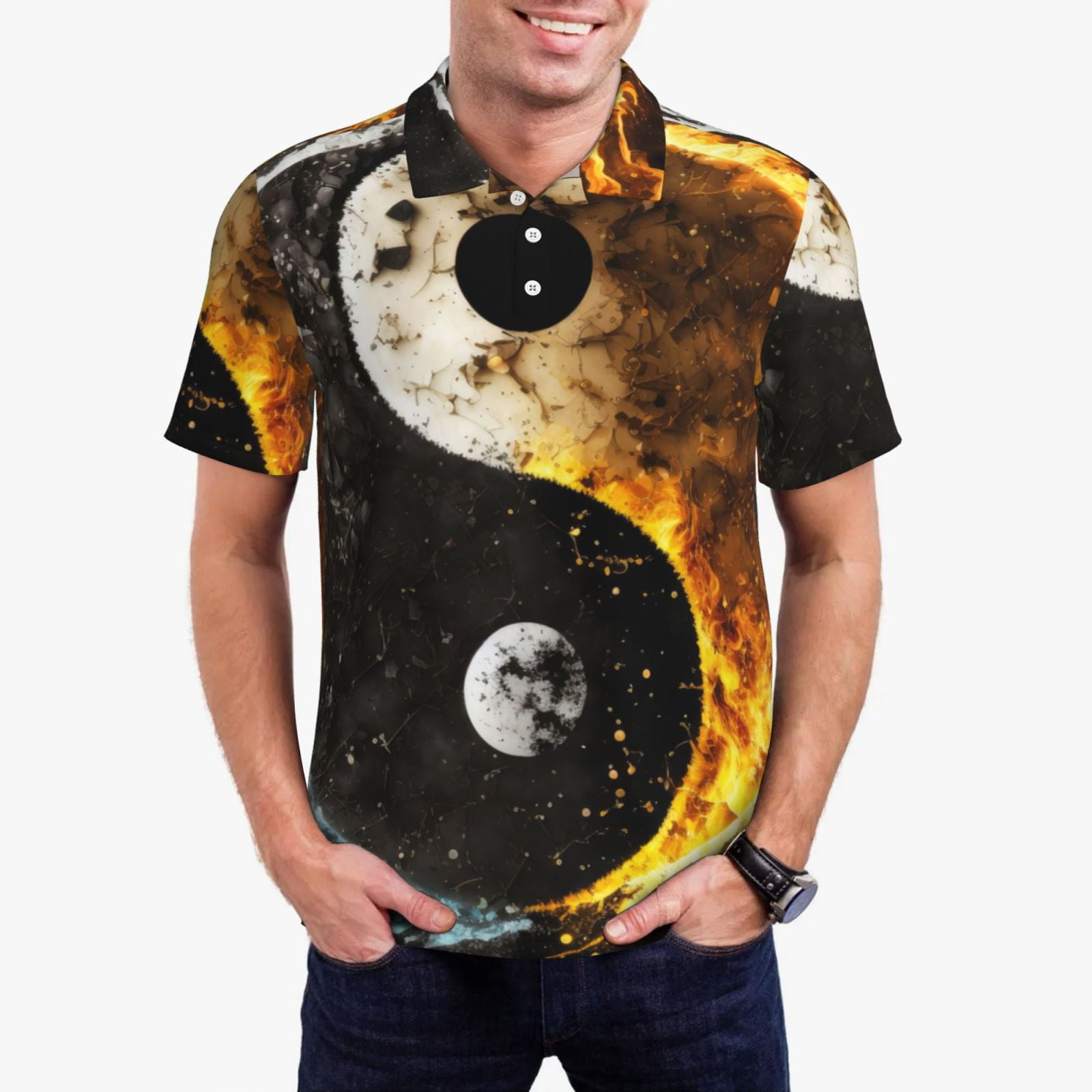 Adobk Yin Yang Print Men’s Classic Polo Shirt Short Sleeve Shirts ...