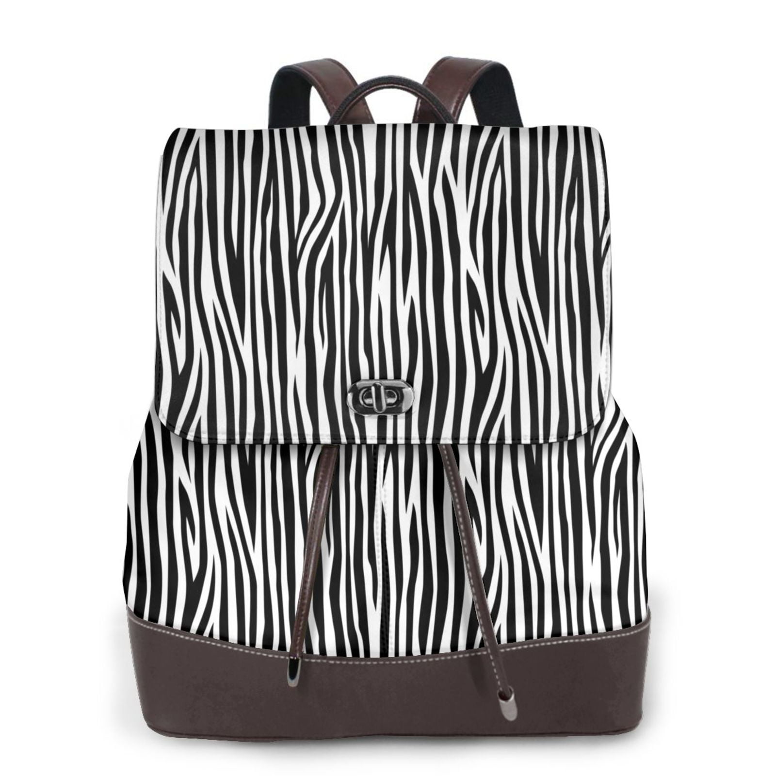 Adobk Zebra Skin Print Leather Backpack Vintage Laptop Bookbag for ...