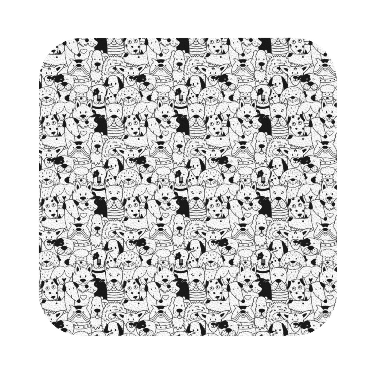 Adobk black and white dogs Print Leather Coasters for Drinks(6 Pack ...
