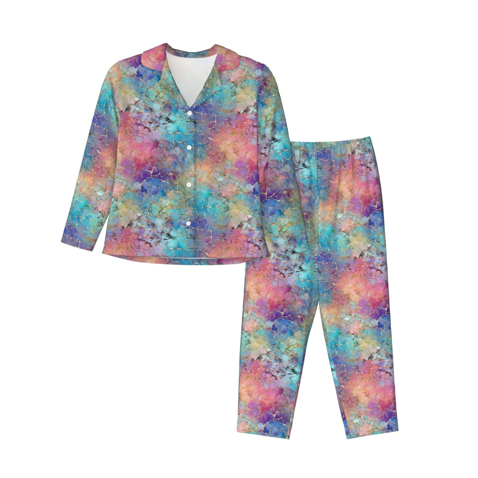 Adobk blue pink colorful cracked texture Print Pajamas Set Long Sleeve ...