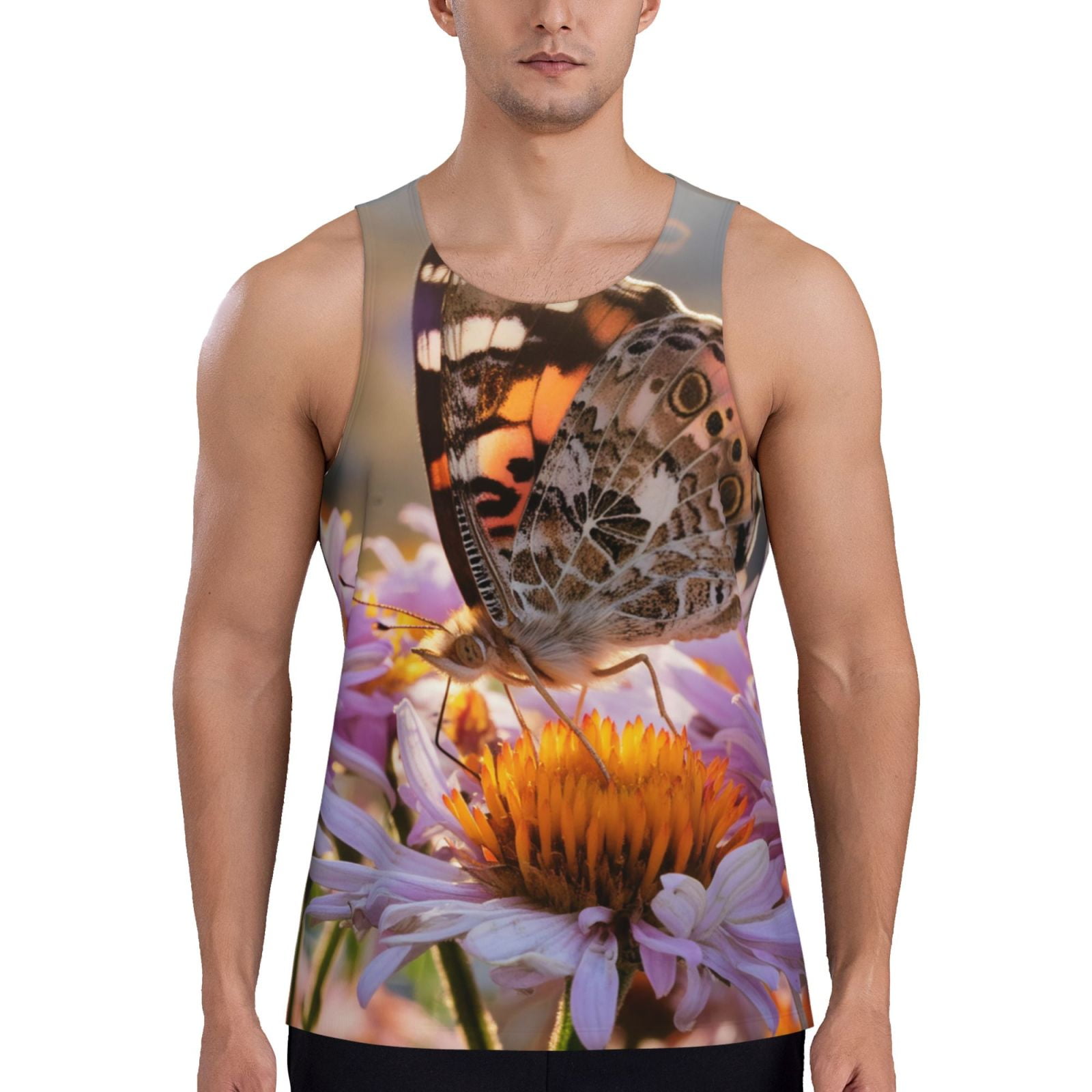 Adobk butterfly Print Men's Workout Tank Tops Sleeveless Mesh Muscle ...