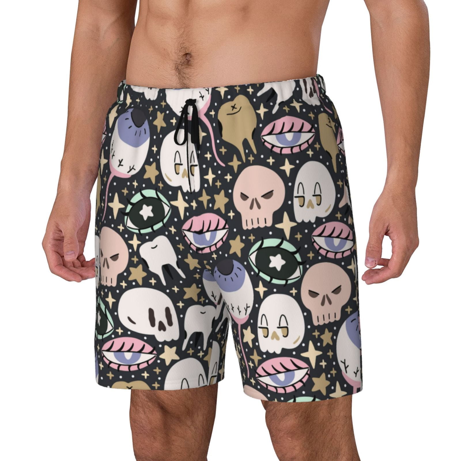 Adobk cartoon cute Skull star Print Men's Swim Trunks with Compression ...