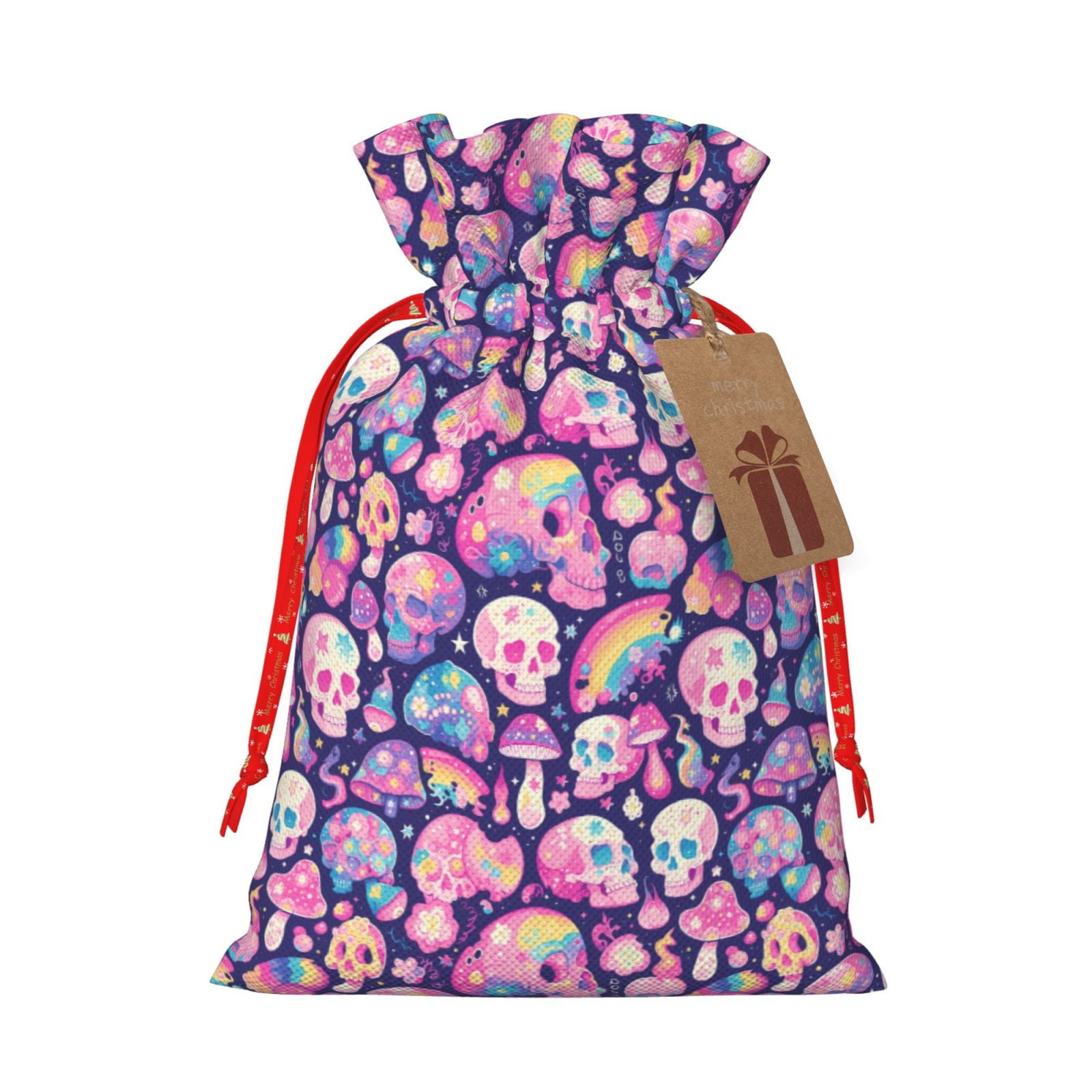 Adobk cartoon rainbow Skull Print Holiday Drawstring Gift Bags ...