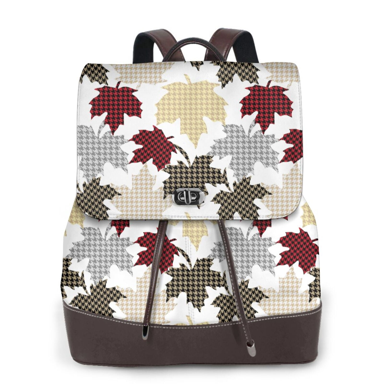 Adobk colorful Maple Print Leather Backpack Vintage Laptop Bookbag for ...