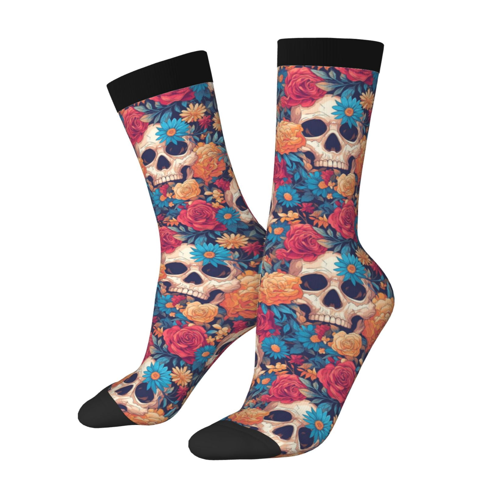 Adobk colorful Skull rose Print Adult Socks Crew Socks Athletic Tube ...