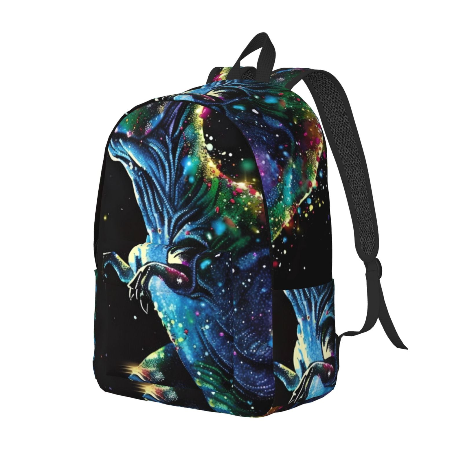 Adobk colorful flames dinosaur Print Canvas Backpack Lightweight Travel ...