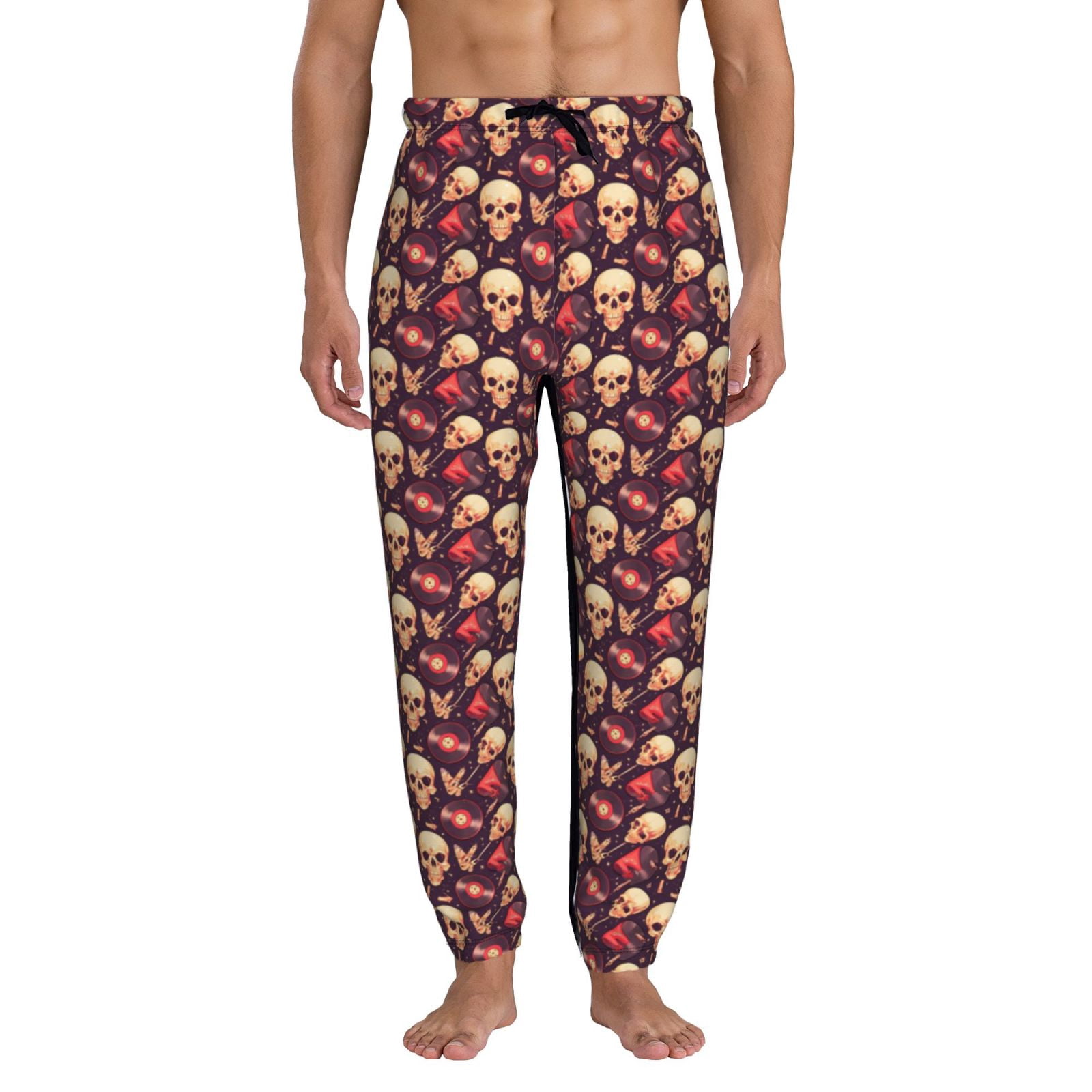 Adobk cool rock Skull record Print Men's Sweatpants Tapered Joggers for ...