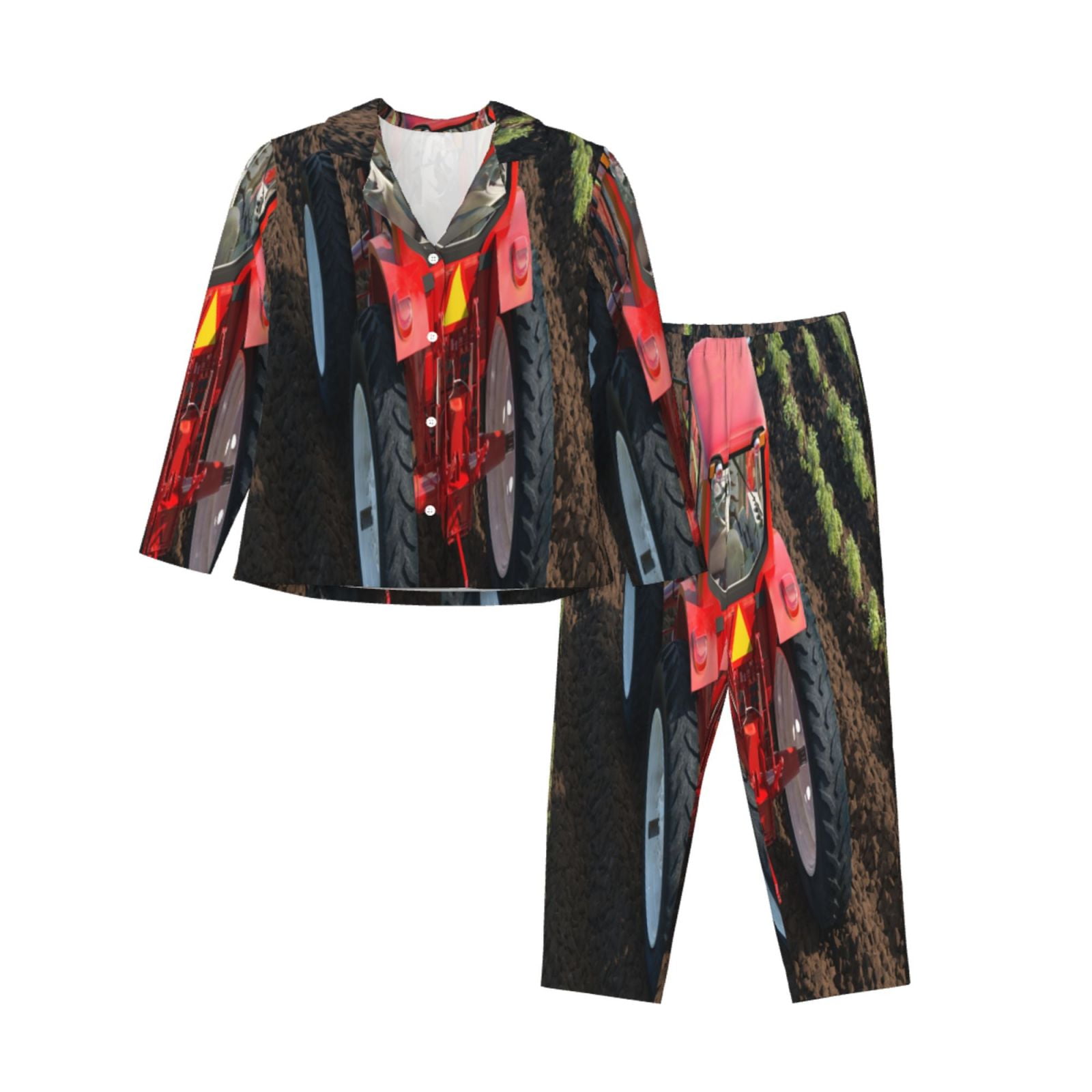 Adobk farm work Print Pajamas Set Long Sleeve Sleepwear Womens Button ...
