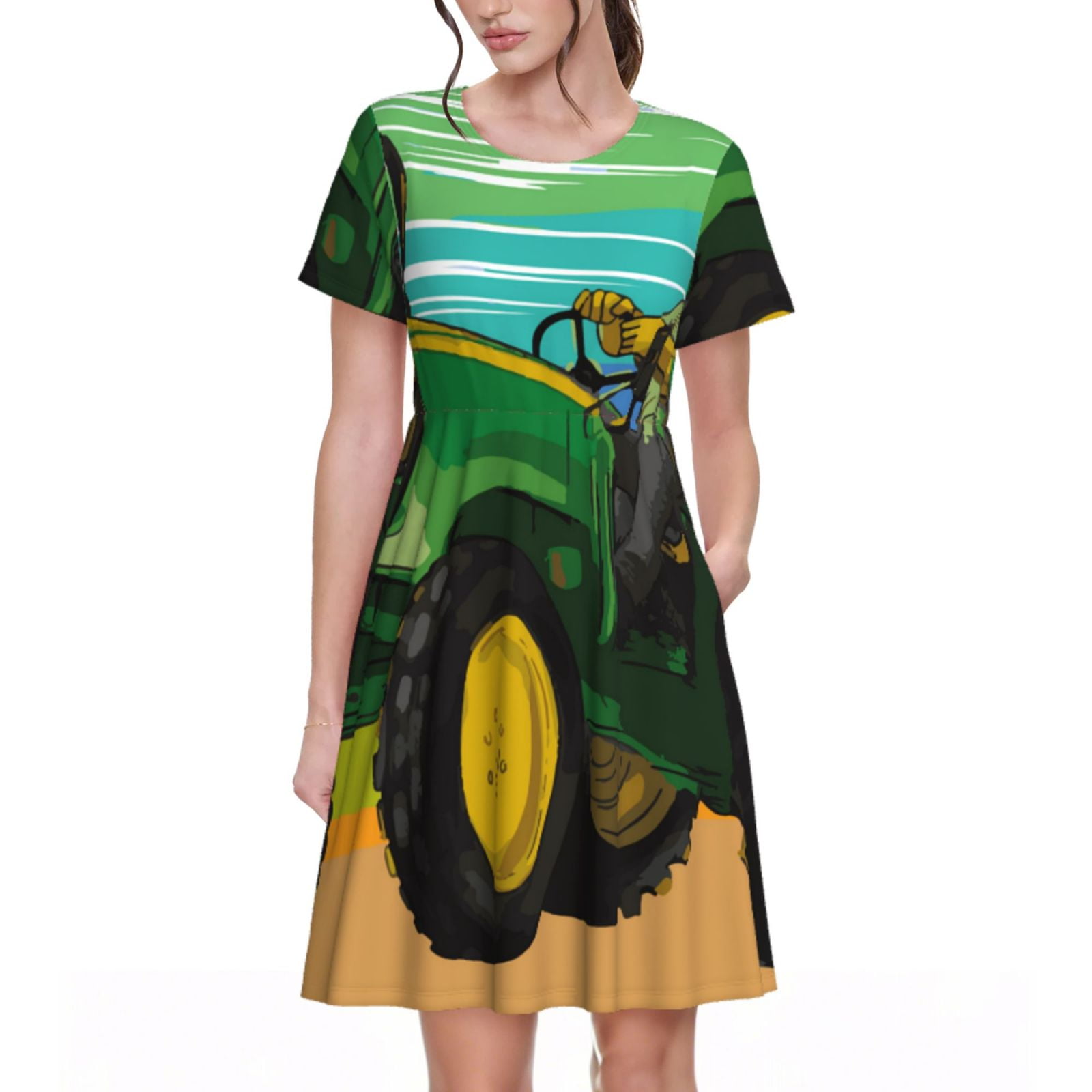 Adobk farmer working with tractor at field Print Women’s Short Sleeve ...