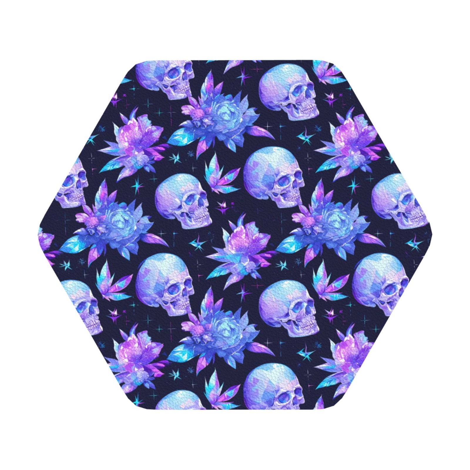 Adobk flower starry sky Skull Print Leather Coasters for Drinks(6 Pack ...