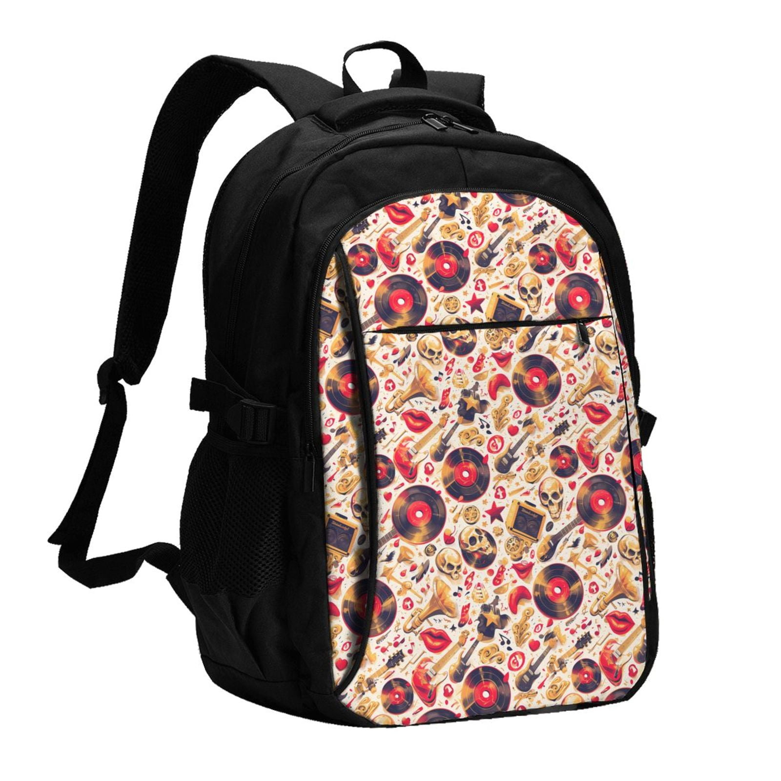 Adobk gold Skull Guitar record Print Travel Laptop Backpack, Anti Theft ...