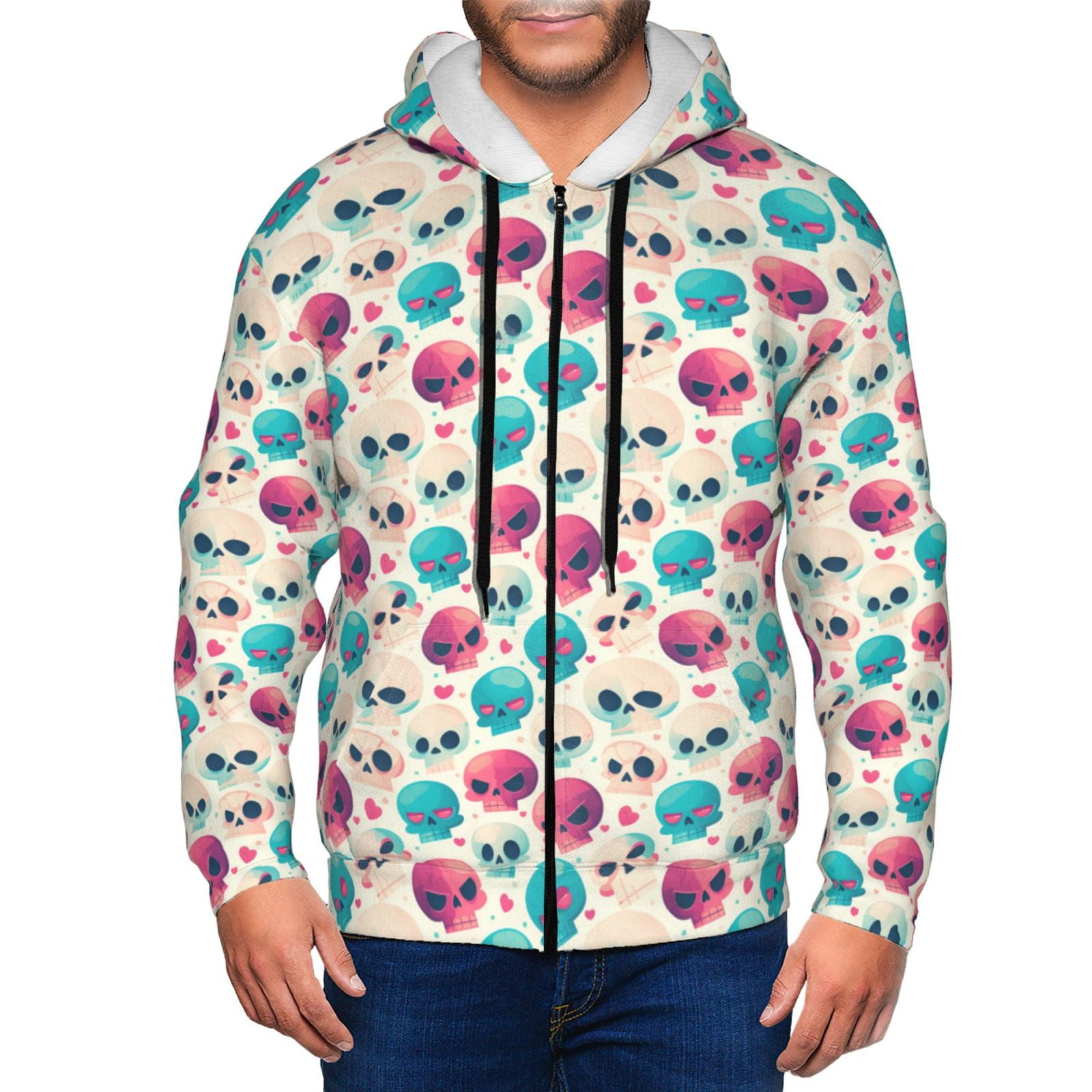Adobk heart Skull cute Print Mens Full-zip Hoodie, Zip-up Hooded ...