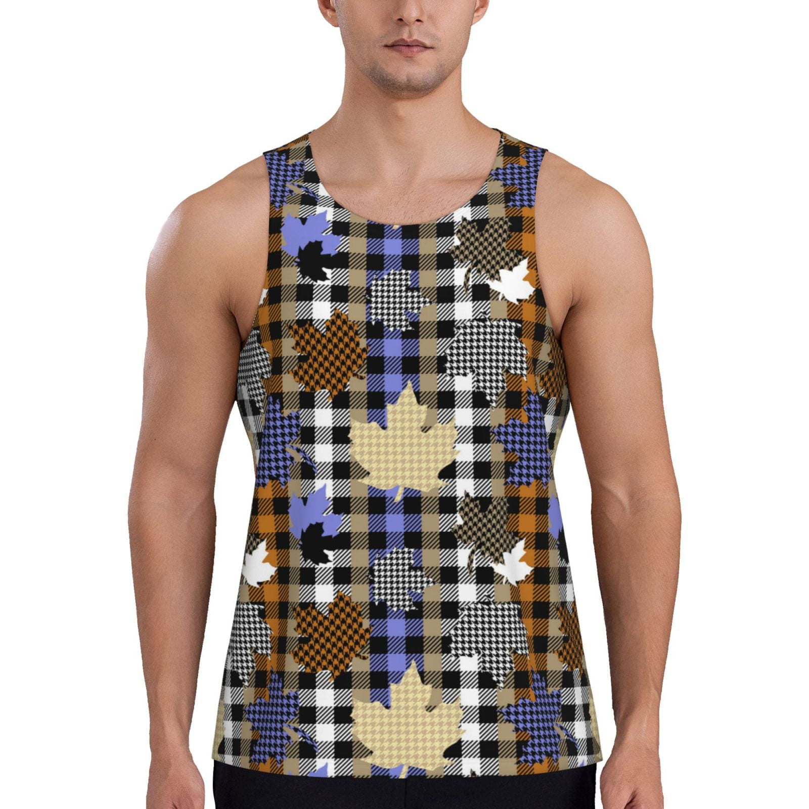 Adobk maple leaves Houndstooth Print Men's Workout Tank Tops Sleeveless ...