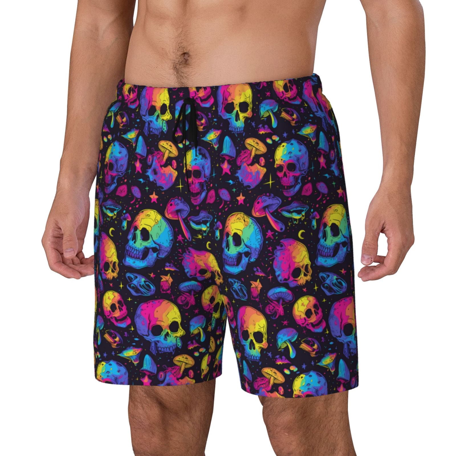 Adobk mushroom rainbow color Skull Print Men's Swim Trunks with ...