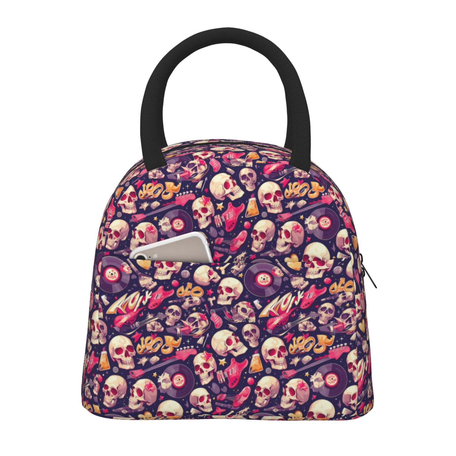 Adobk music Skull record Guitar Print Lunch Bag,Insulated Lunch Box ...