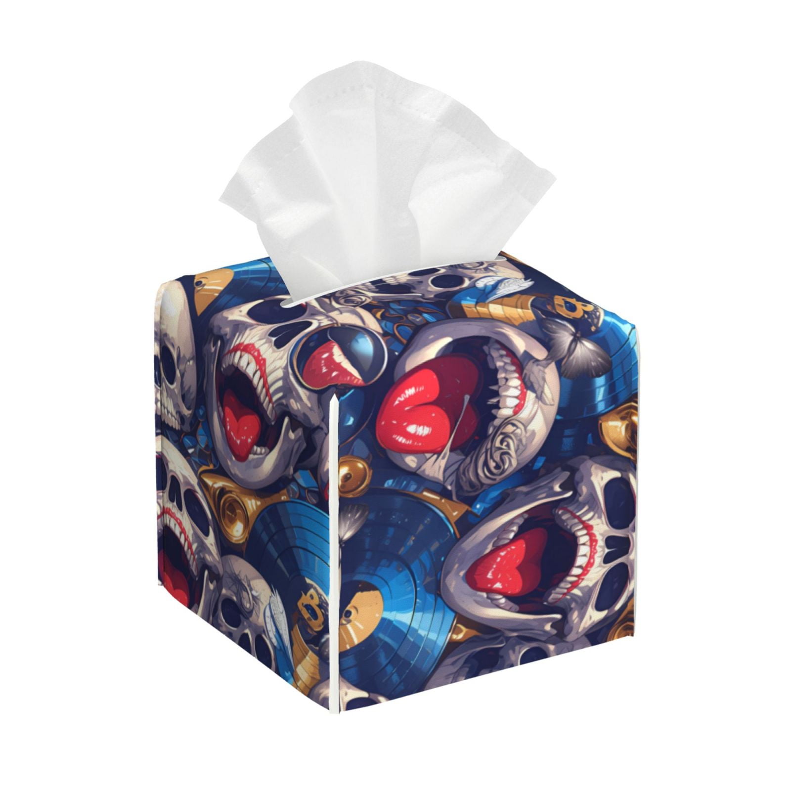 Adobk rock Skull blue record Print Tissue Box Cover, Square PU Leather ...