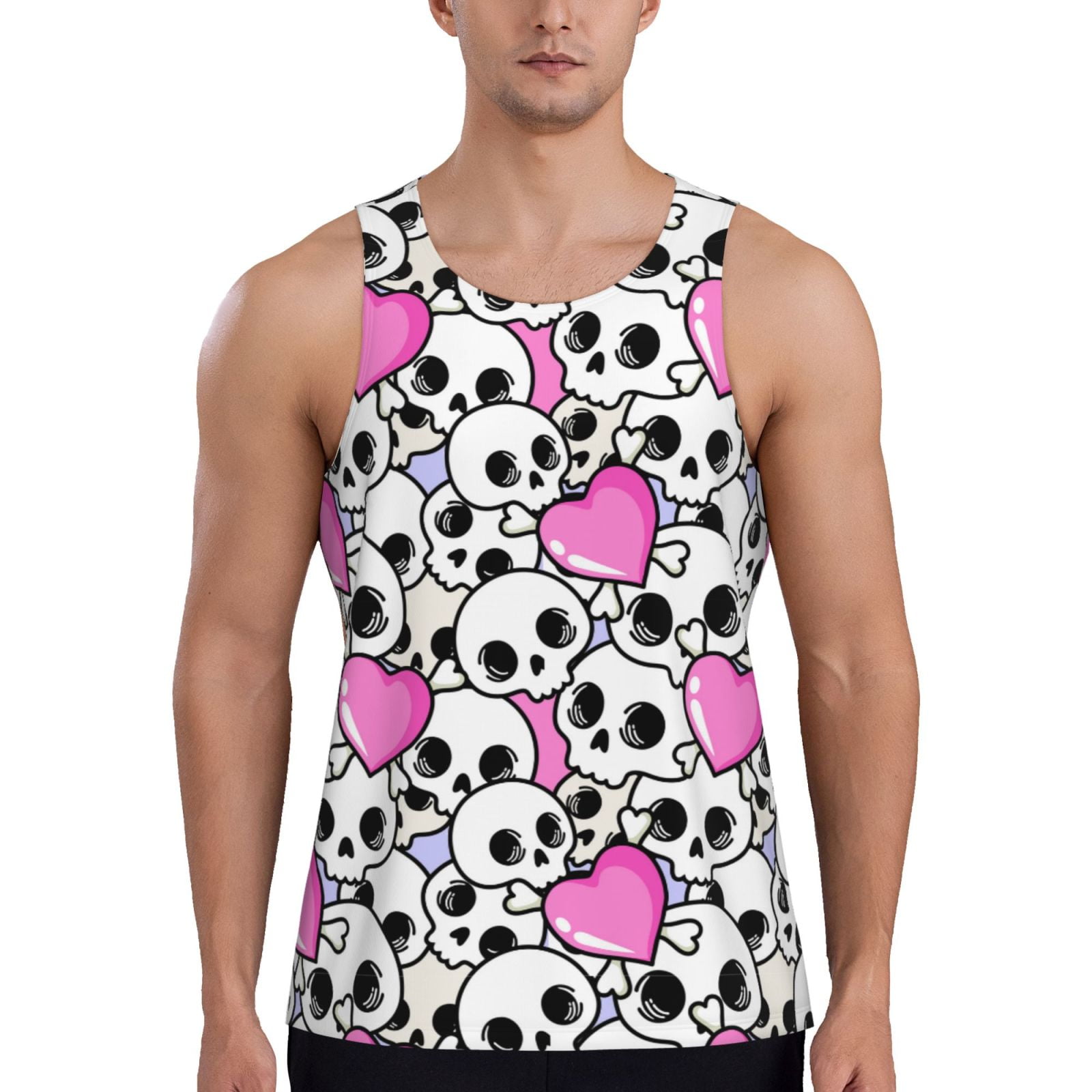 Adobk skull with hearts Print Men's Workout Tank Tops Sleeveless Mesh ...